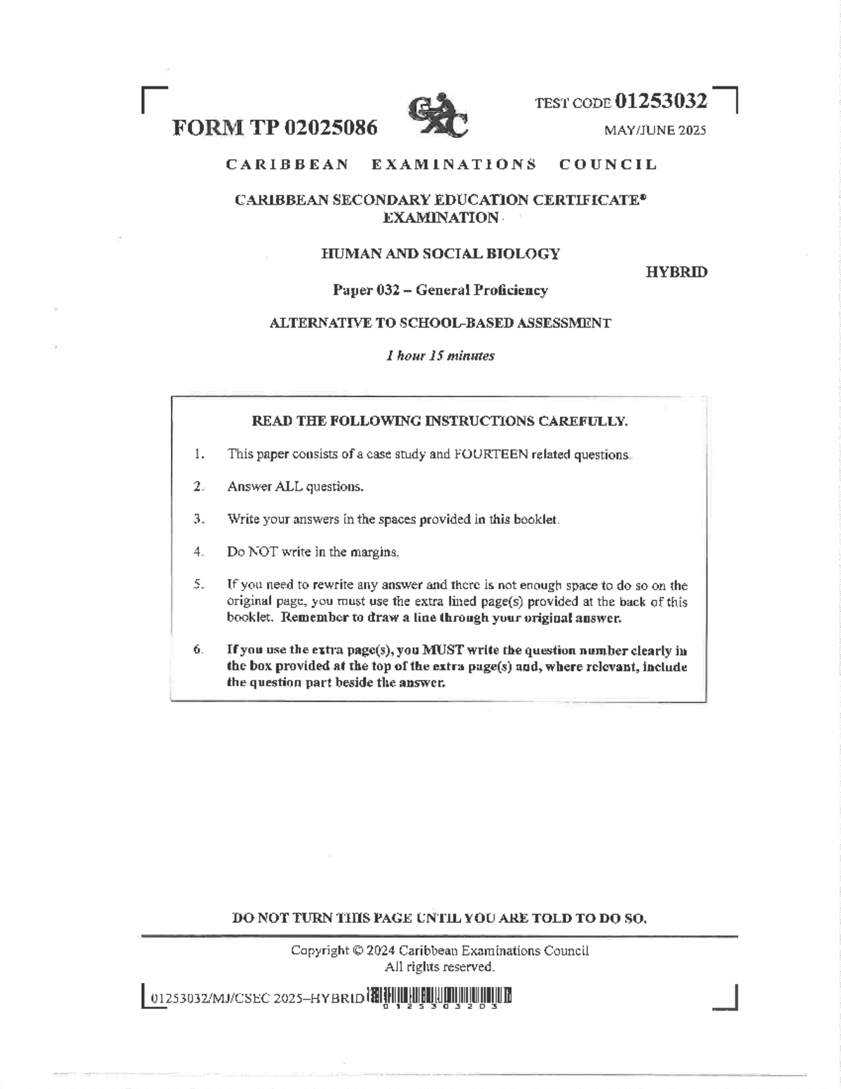 Hsb 2025 P3 - Human and Social Biology Past Paper Exam - Studocu