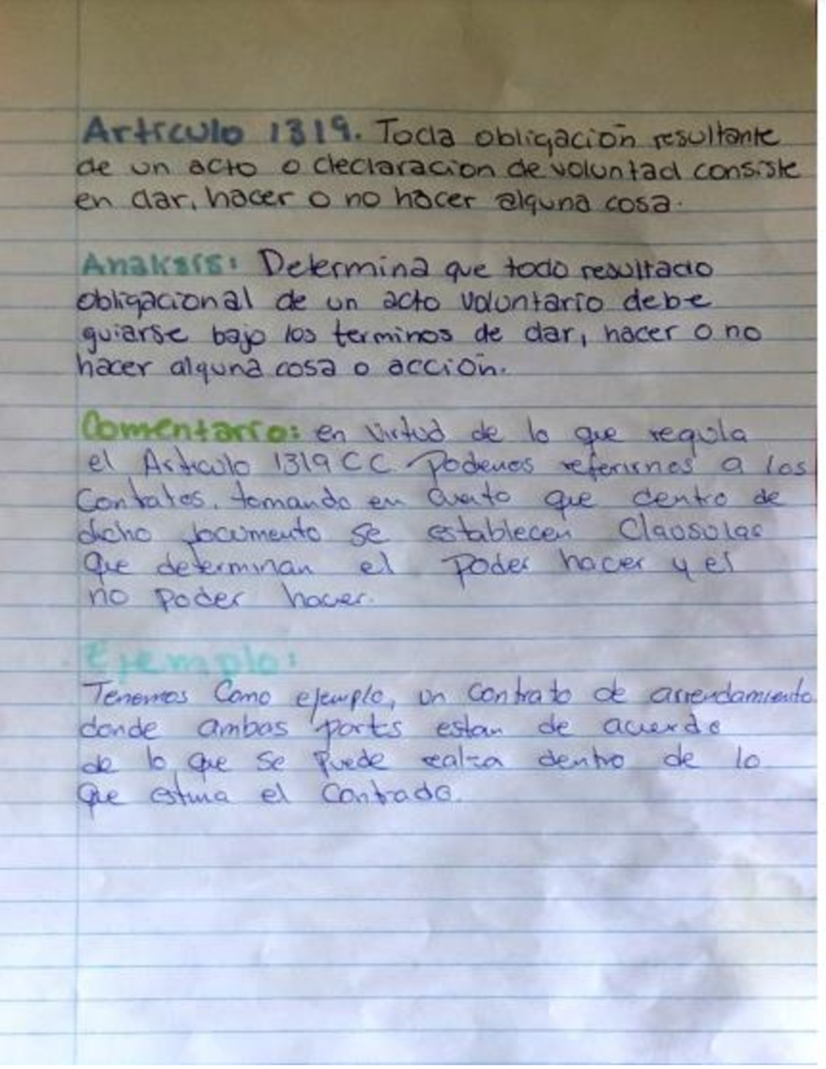 Civil IV - Apuntes Derecho Cvil IV - Articulo 1319. Toda obligacion ...