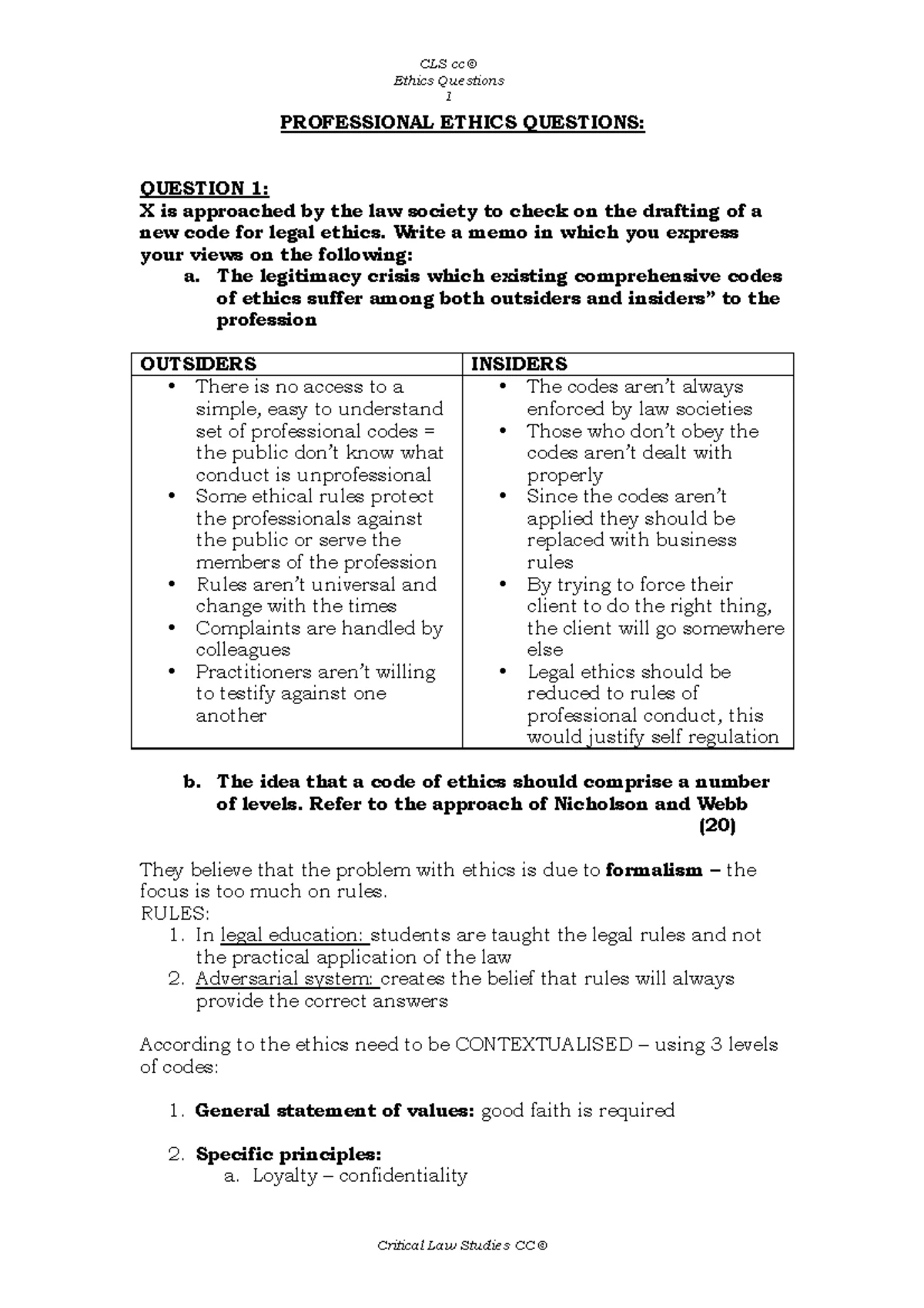 Professional Ethics EXAM Questions and Answers - PROFESSIONAL ETHICS ...