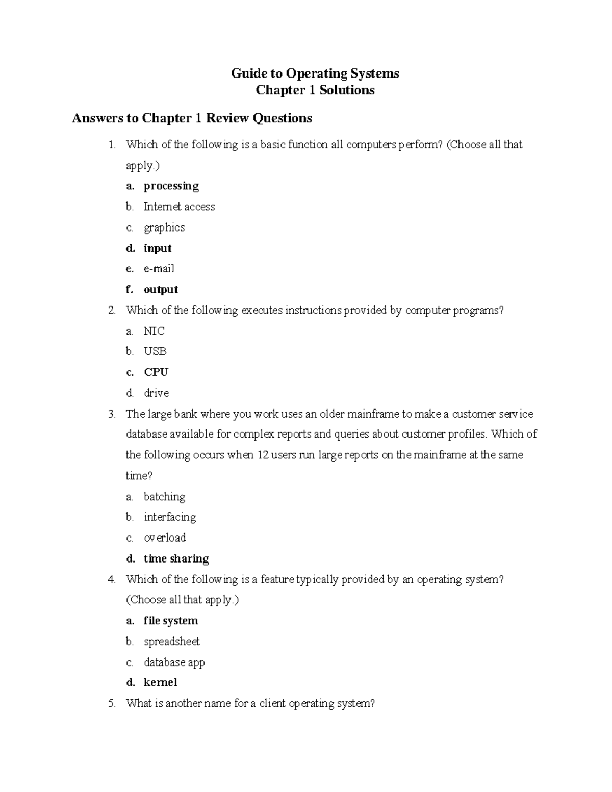 Operating Systems (CS101) Unit 1 Review Questions & Answers - Studocu