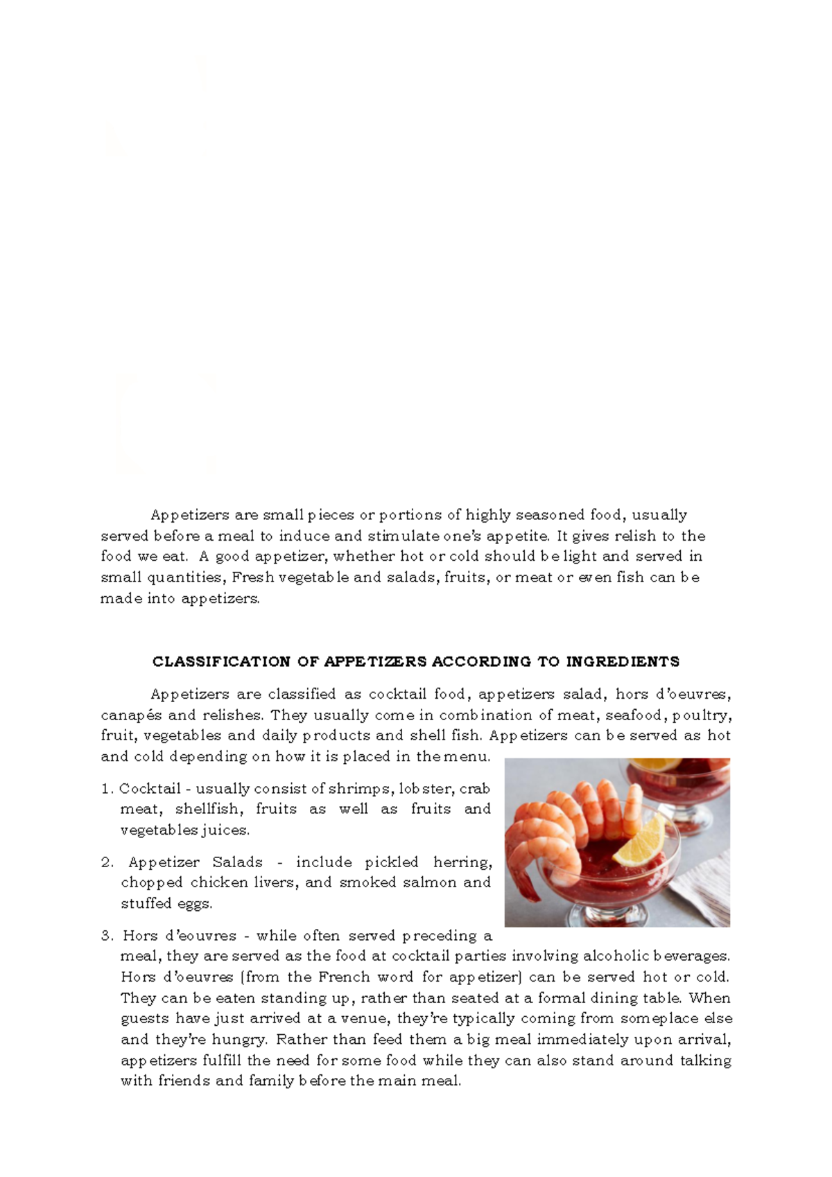 Classification of Appetizers: Ingredients and Types Explained - Studocu
