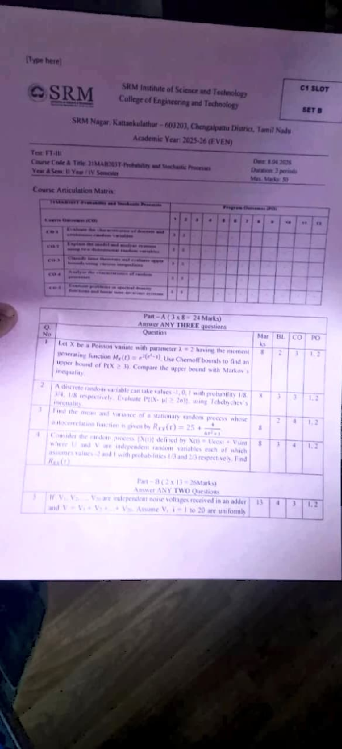 Math CT Paper - SRM C1 Slot Set B - 21MAR20 - Studocu