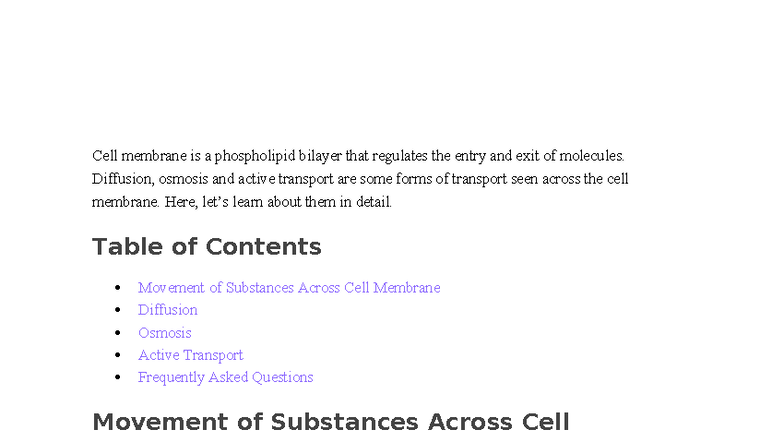 Transport Mechanisms Across Cell Membrane: Diffusion & Active Transport ...