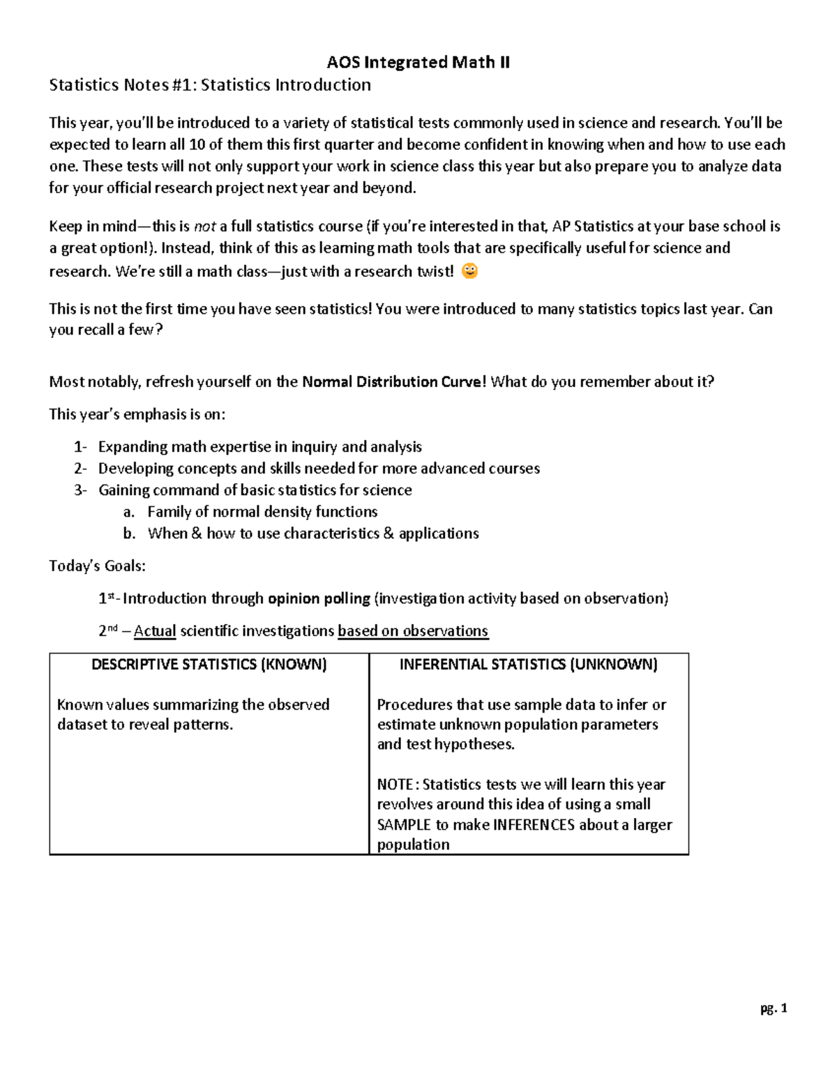 AOS Integrated Math II Statistics Classwork: Confidence Intervals ...