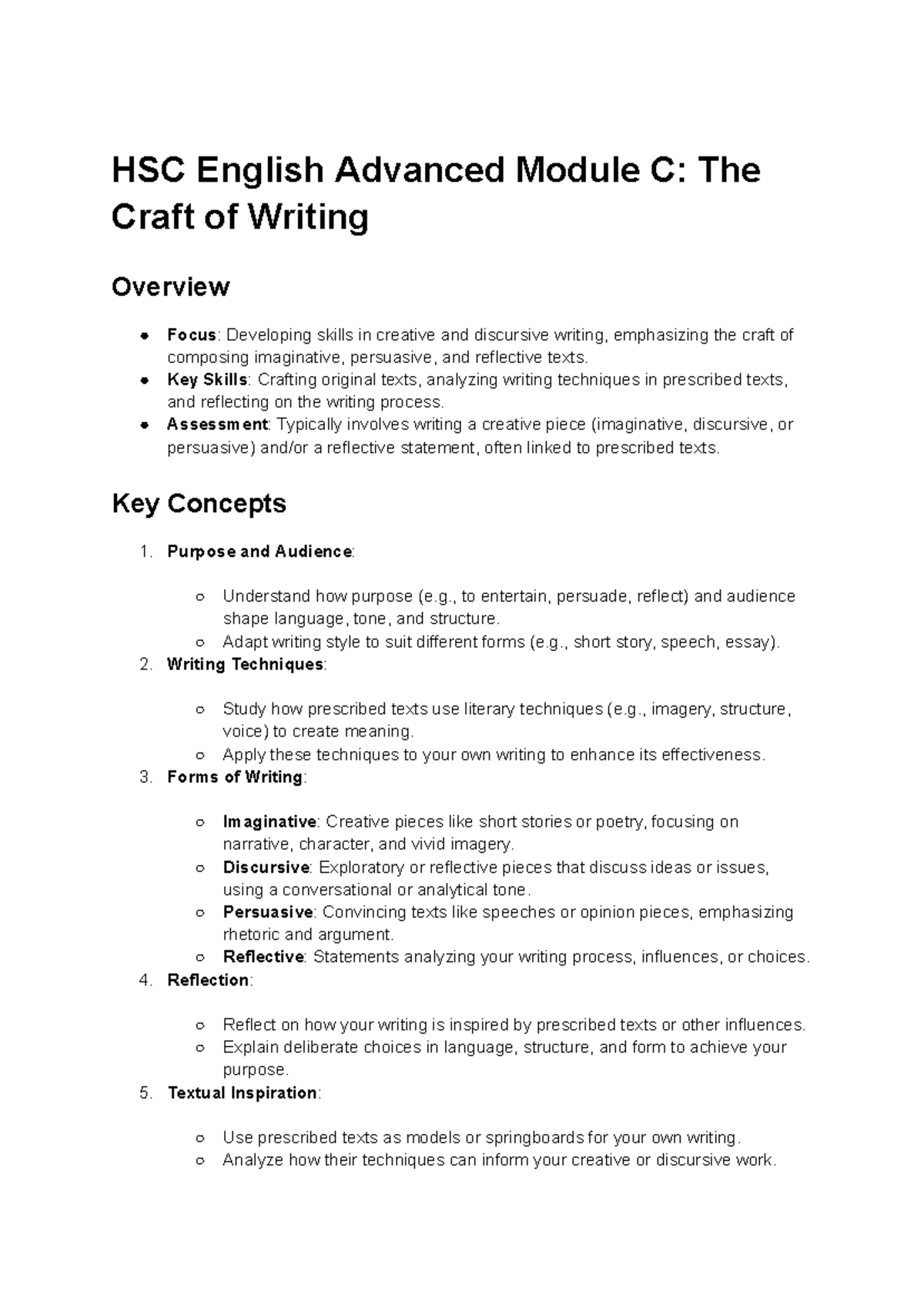 HSC English Adv Module C: Overview of Creative Writing Skills - Studocu