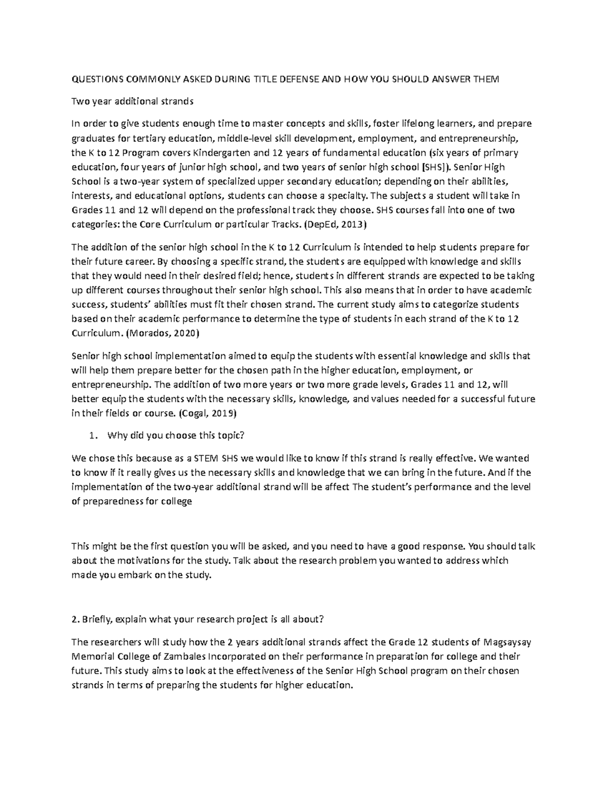 Title: Commonly Asked Questions for Title Defense and Effective ...