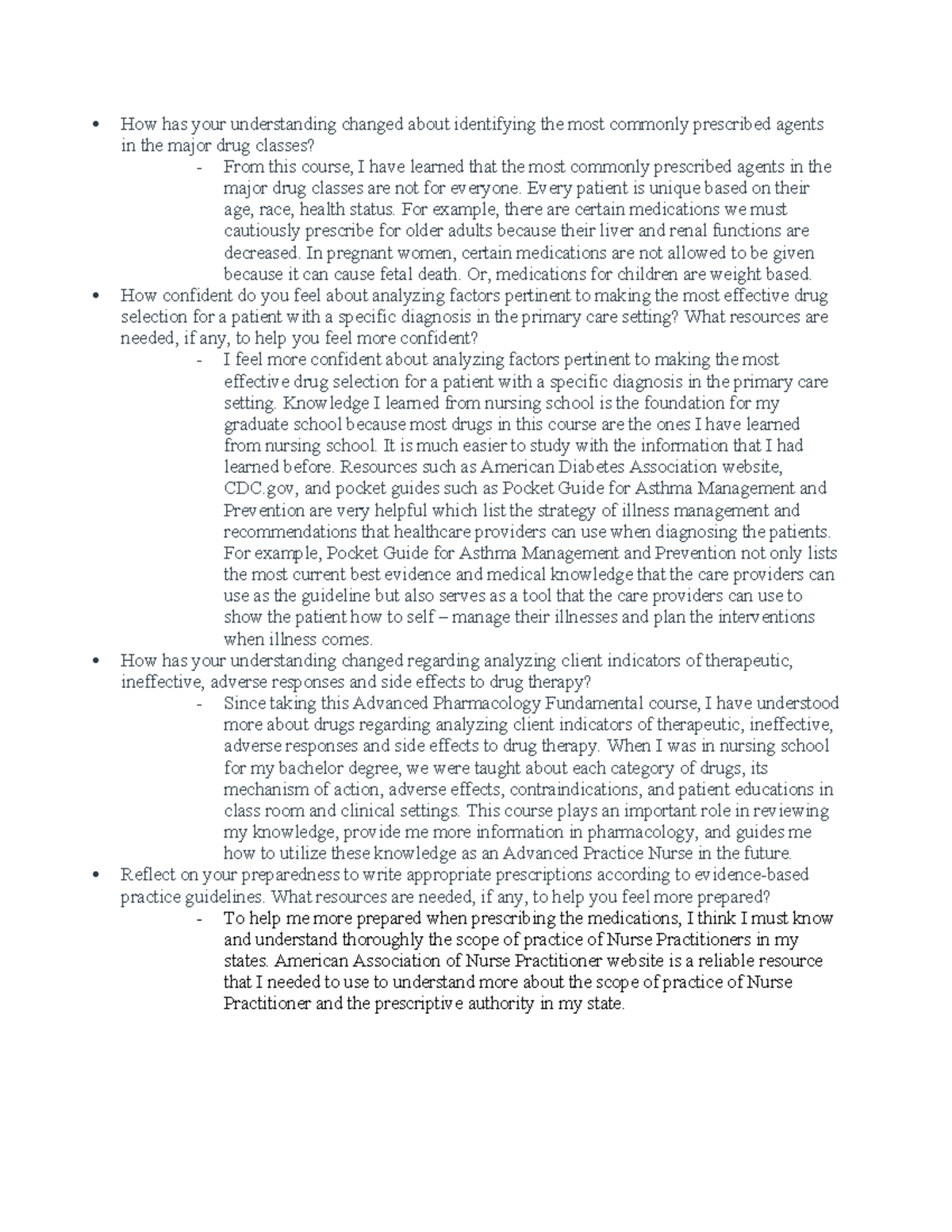 Week 8 reflection on advanced pharmacology and drug selection ...
