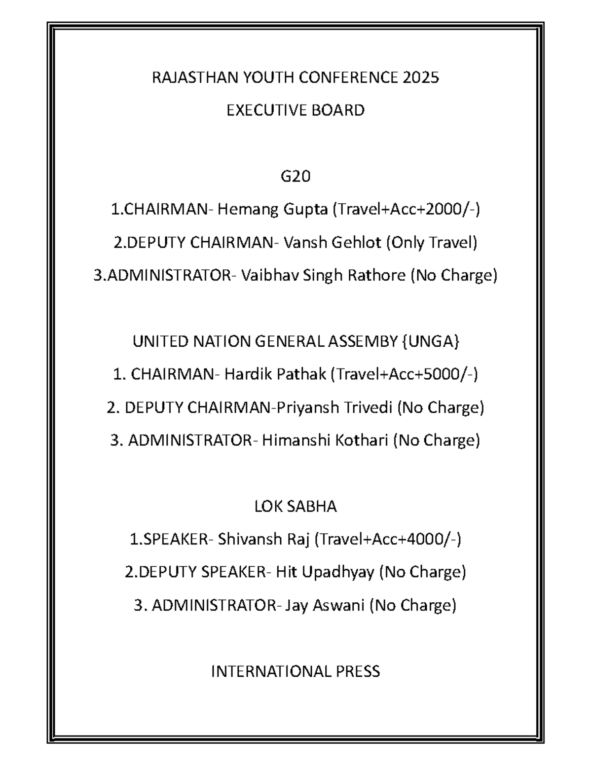 RAJASTHAN YOUTH CONFERENCE 2025: Executive Board Overview - Studocu