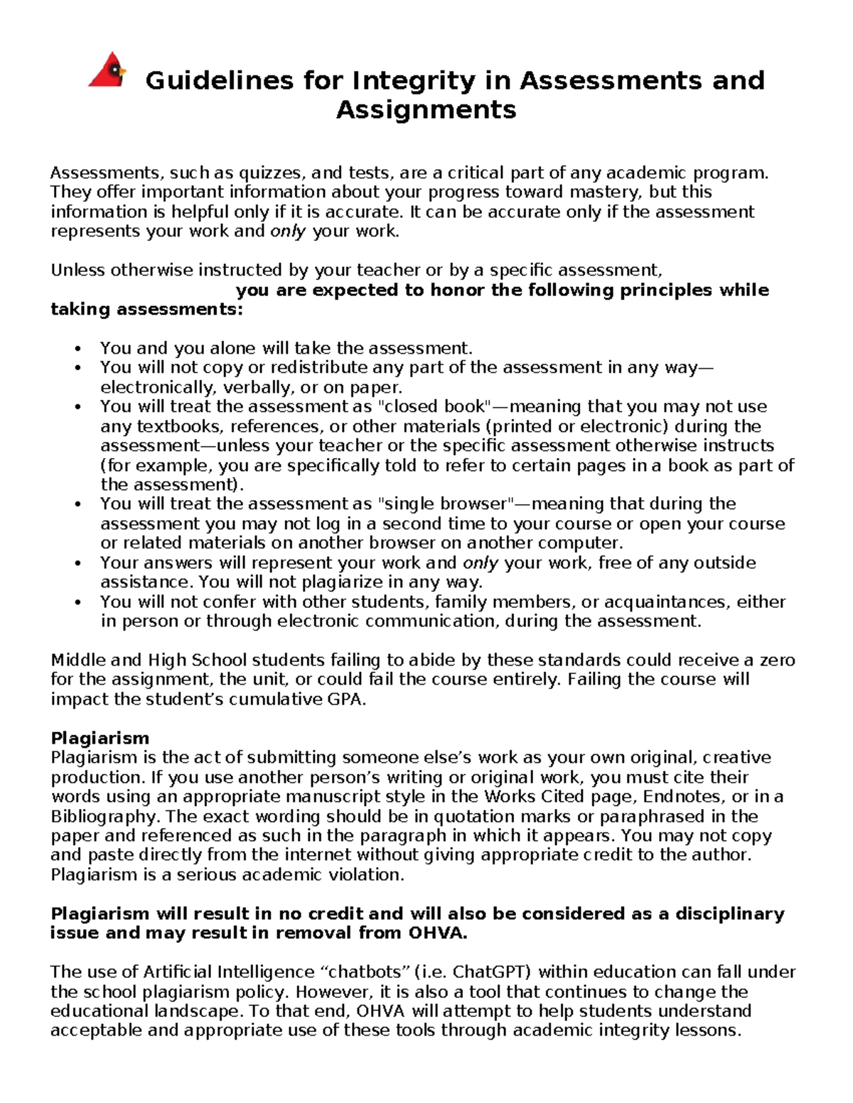 Academic Integrity Guidelines for Assessments 24-25 - Studocu