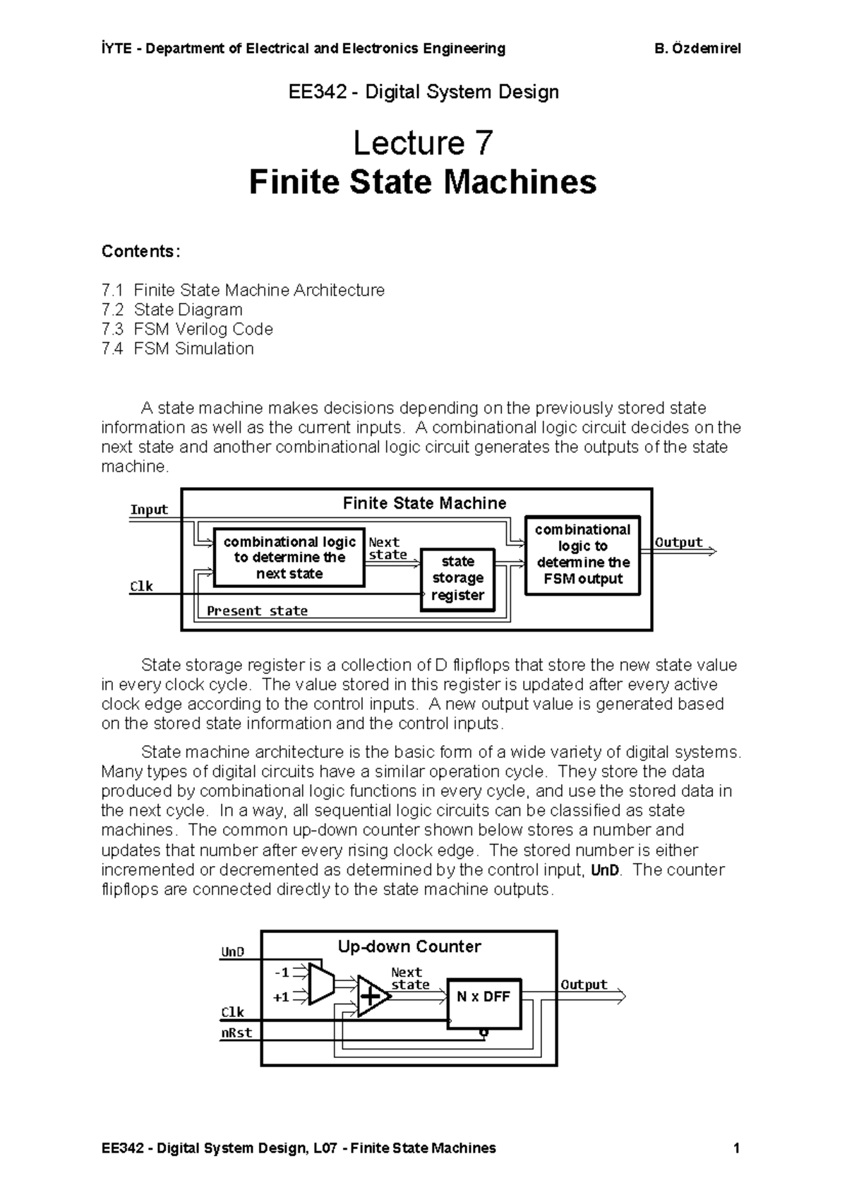 L07 EE342 Digital System Design: Finite State Machines Overview - Studocu