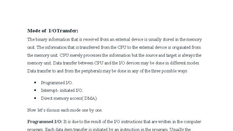 CAO 5 - Modes of Data Transfer: CPU, DMA, and Communication Interfaces ...