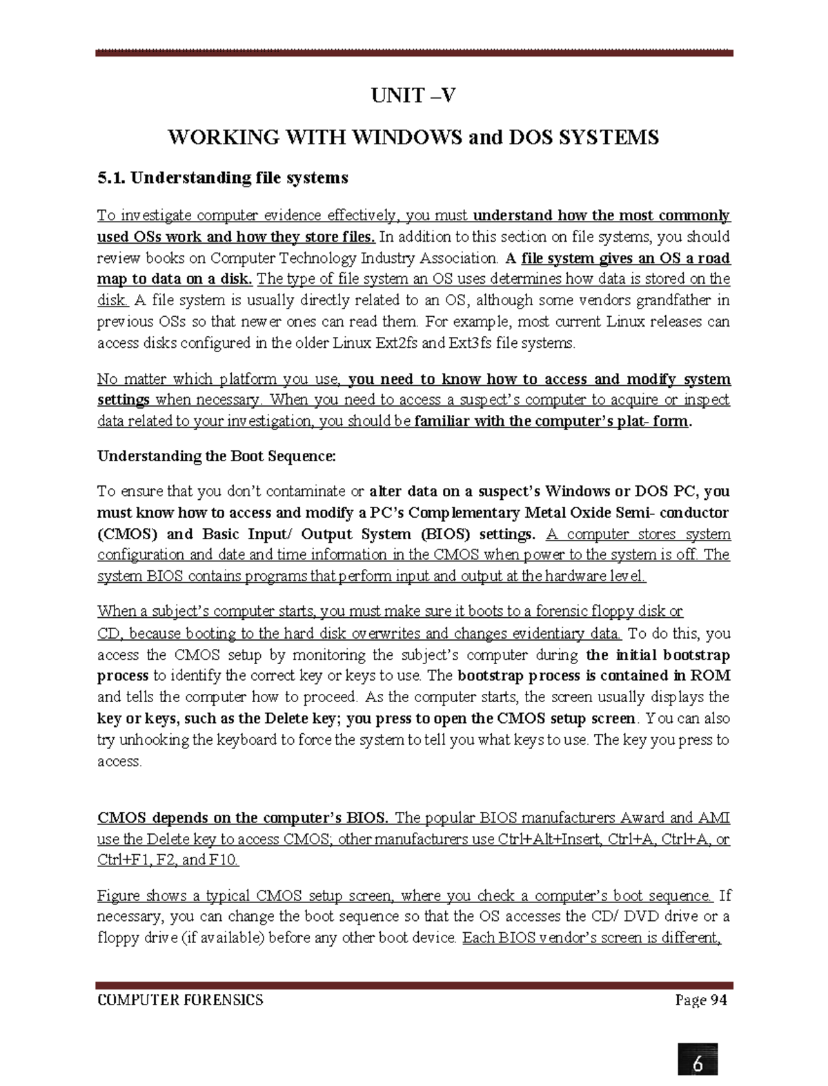 UNIT-V: Working with Windows & DOS Systems in Computer Forensics - Studocu