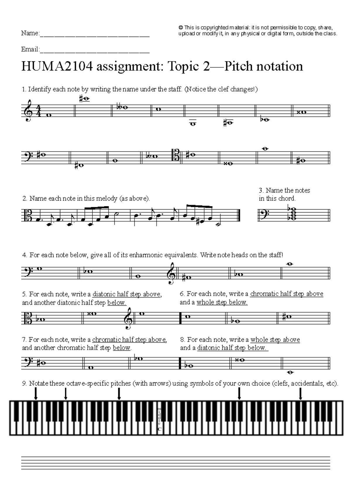HUMA2104 Assignment: Music Notation and Enharmonic Equivalents - Studocu