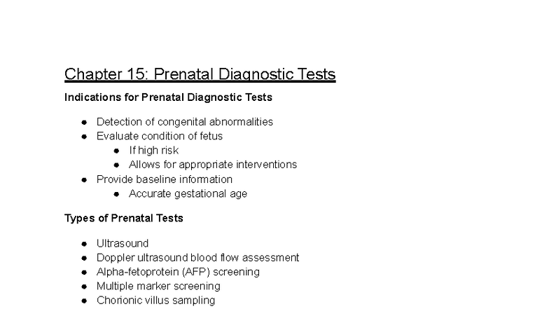 Chapter 15: Overview of Prenatal Diagnostic Tests and Their Indications ...
