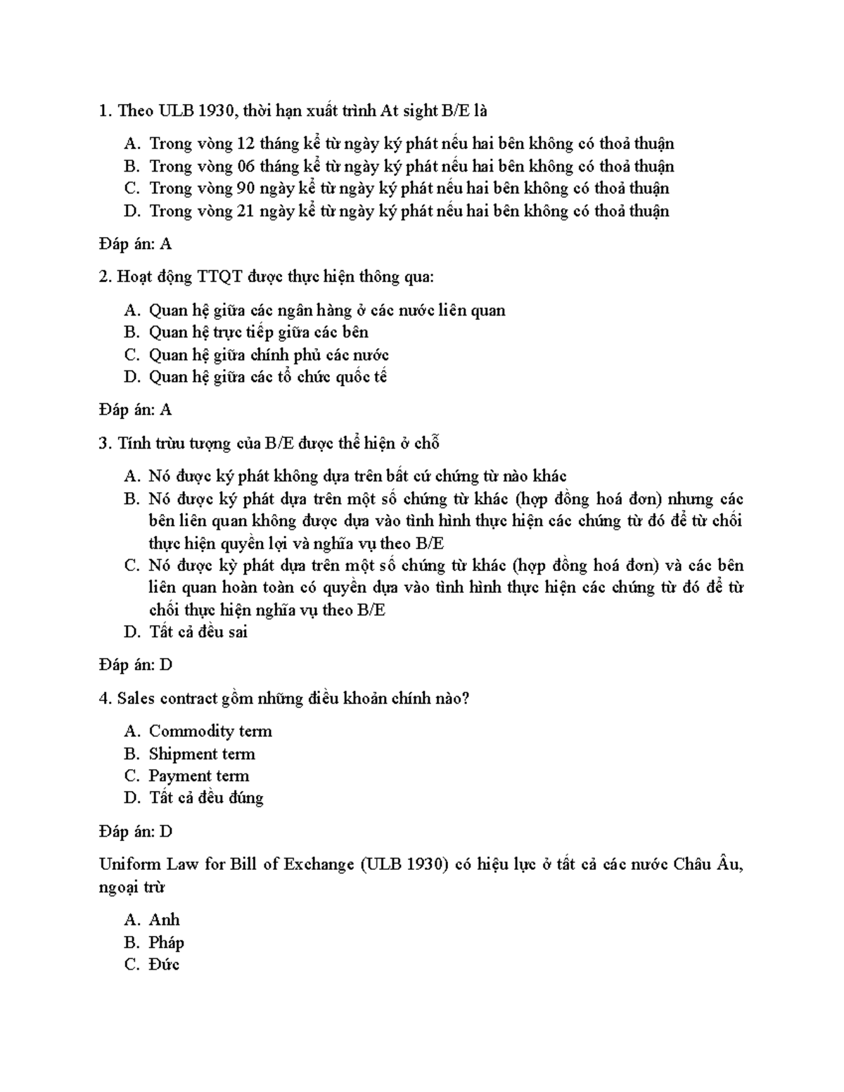 Gk - Cô Hiền: Tài Liệu Ôn Tập ULB 1930 cho B/E và Thương Mại Quốc Tế - Studocu