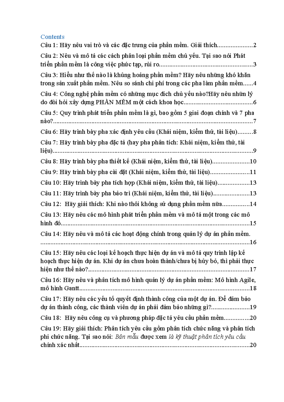 CÁC CÂU HỎI ÔN TẬP - BNKNN: Vai Trò, Đặc Trưng và Quy Trình Phát Triển ...