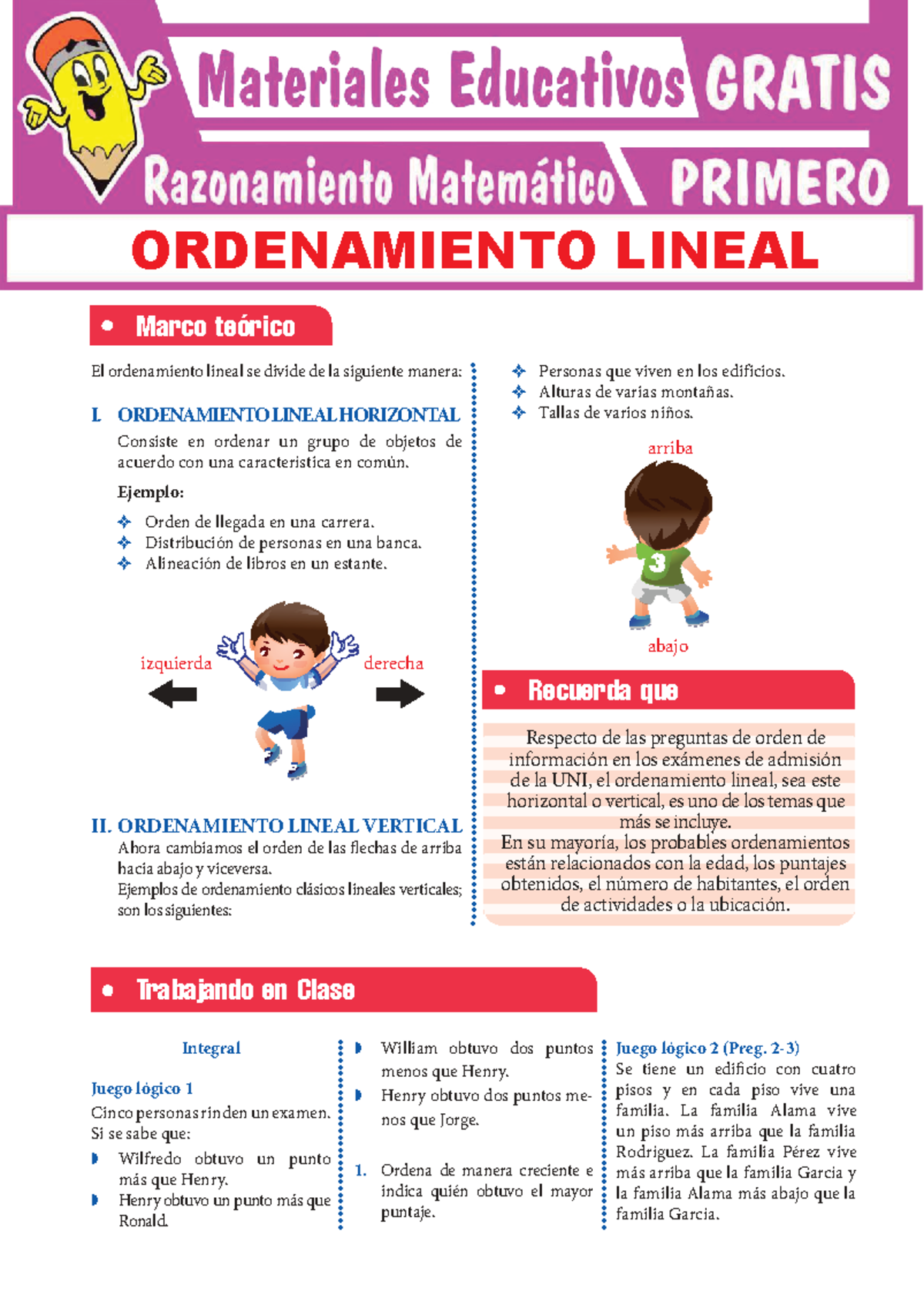 Ordenamiento Lineal Horizontal y Vertical - 1er Grado Secundaria - Studocu