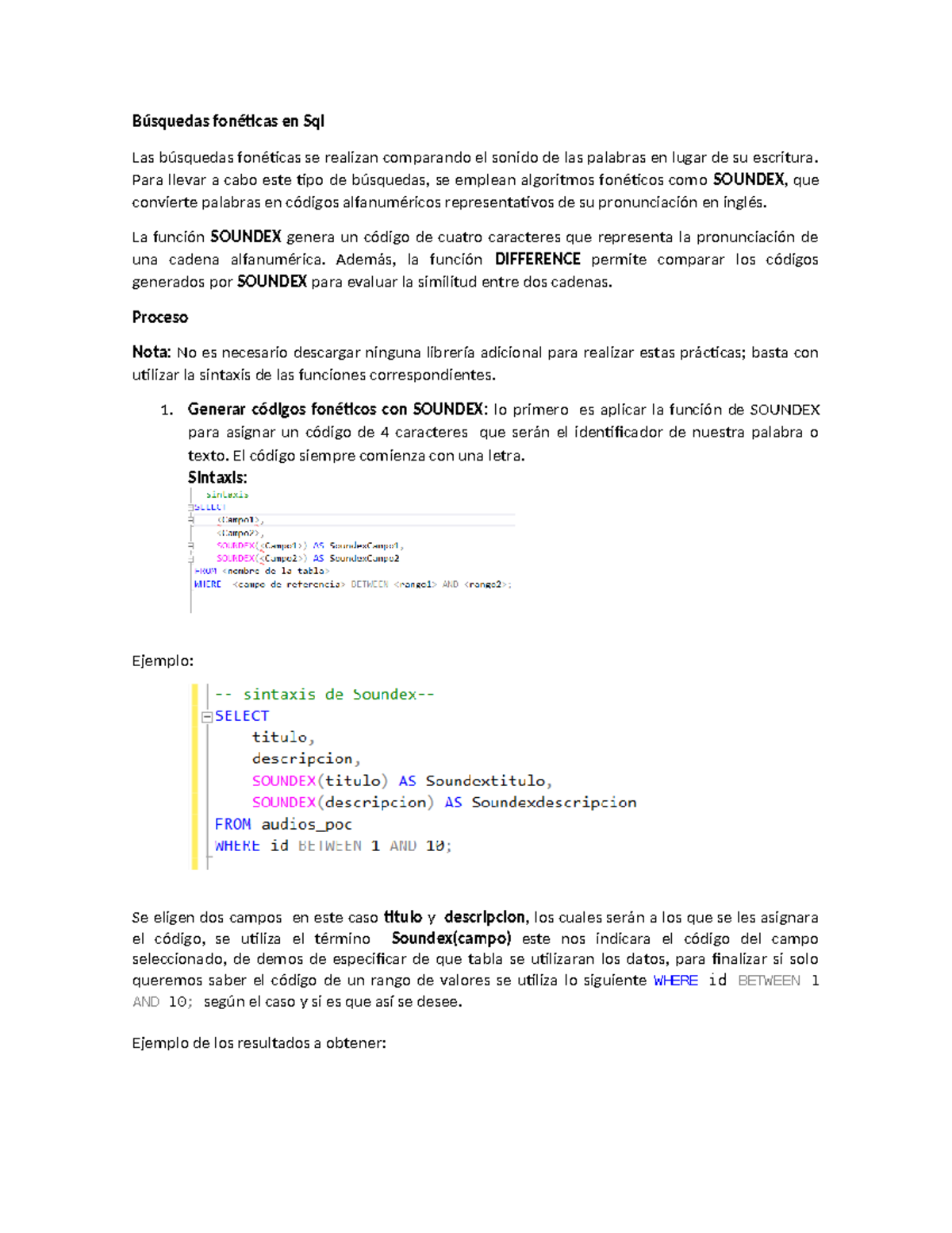 Búsquedas Fonéticas en SQL: Uso de SOUNDEX y DIFFERENCE - Studocu