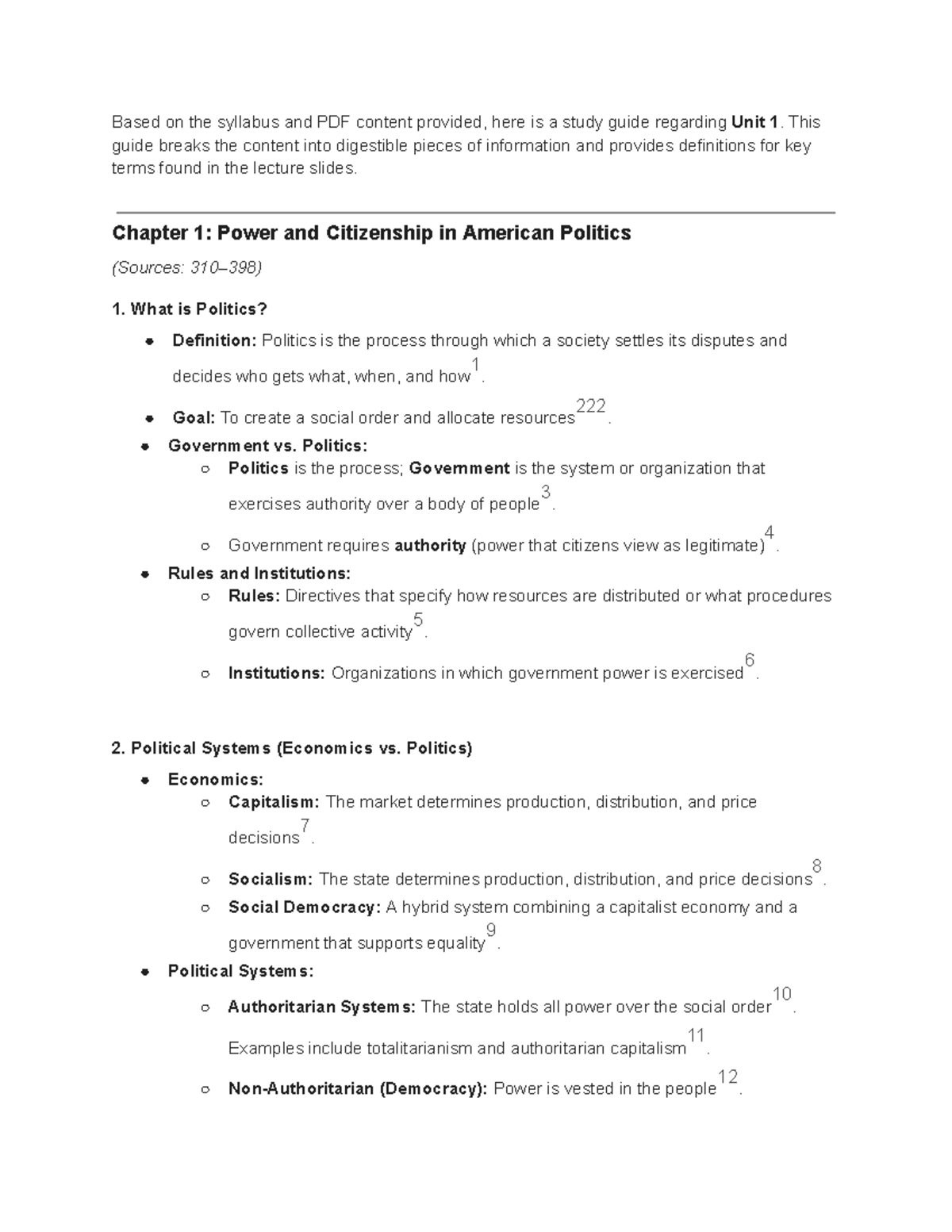 Study Guide for American Politics Unit 1 - Studocu