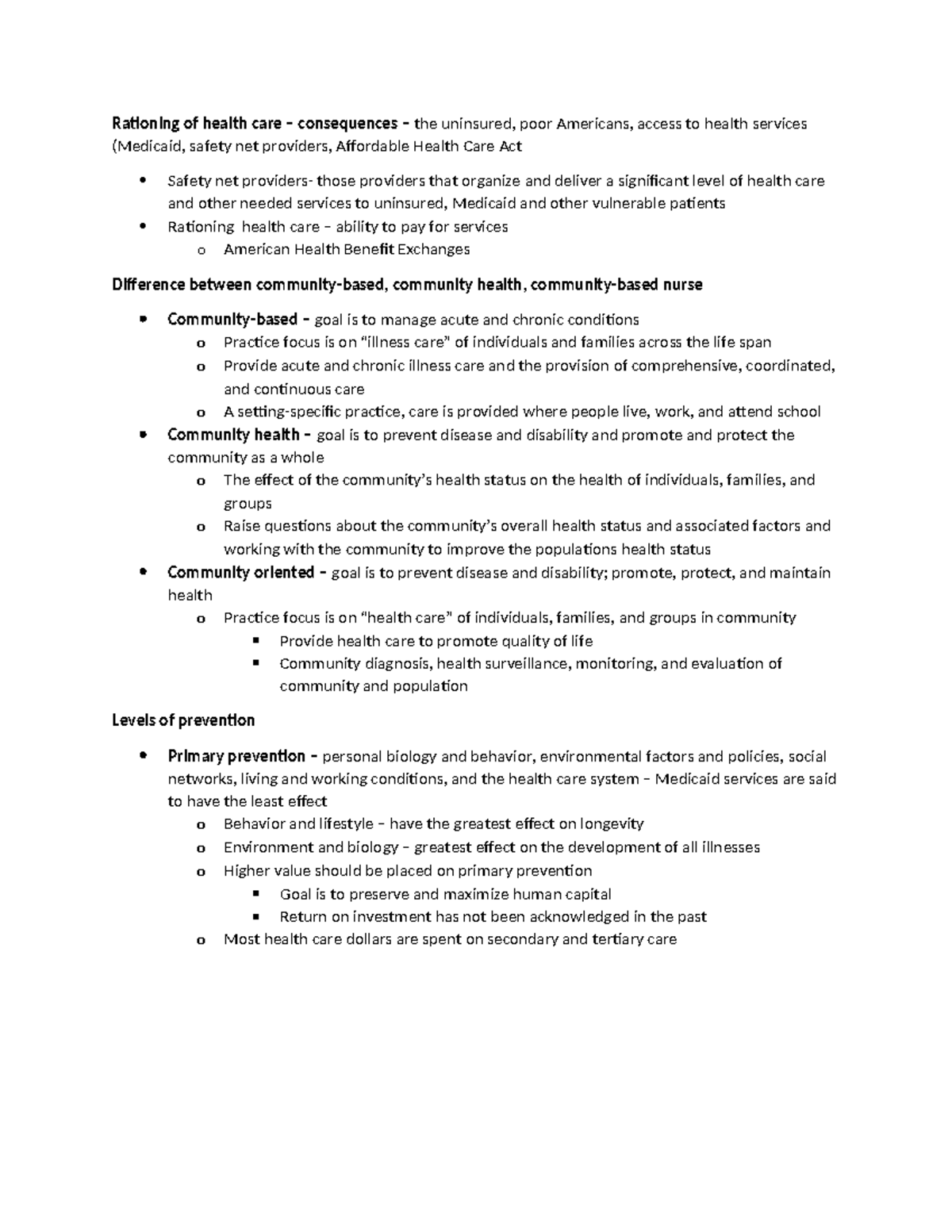 Exam 1 Review: Rationing Health Care & Access Issues (NURS 101) - Studocu