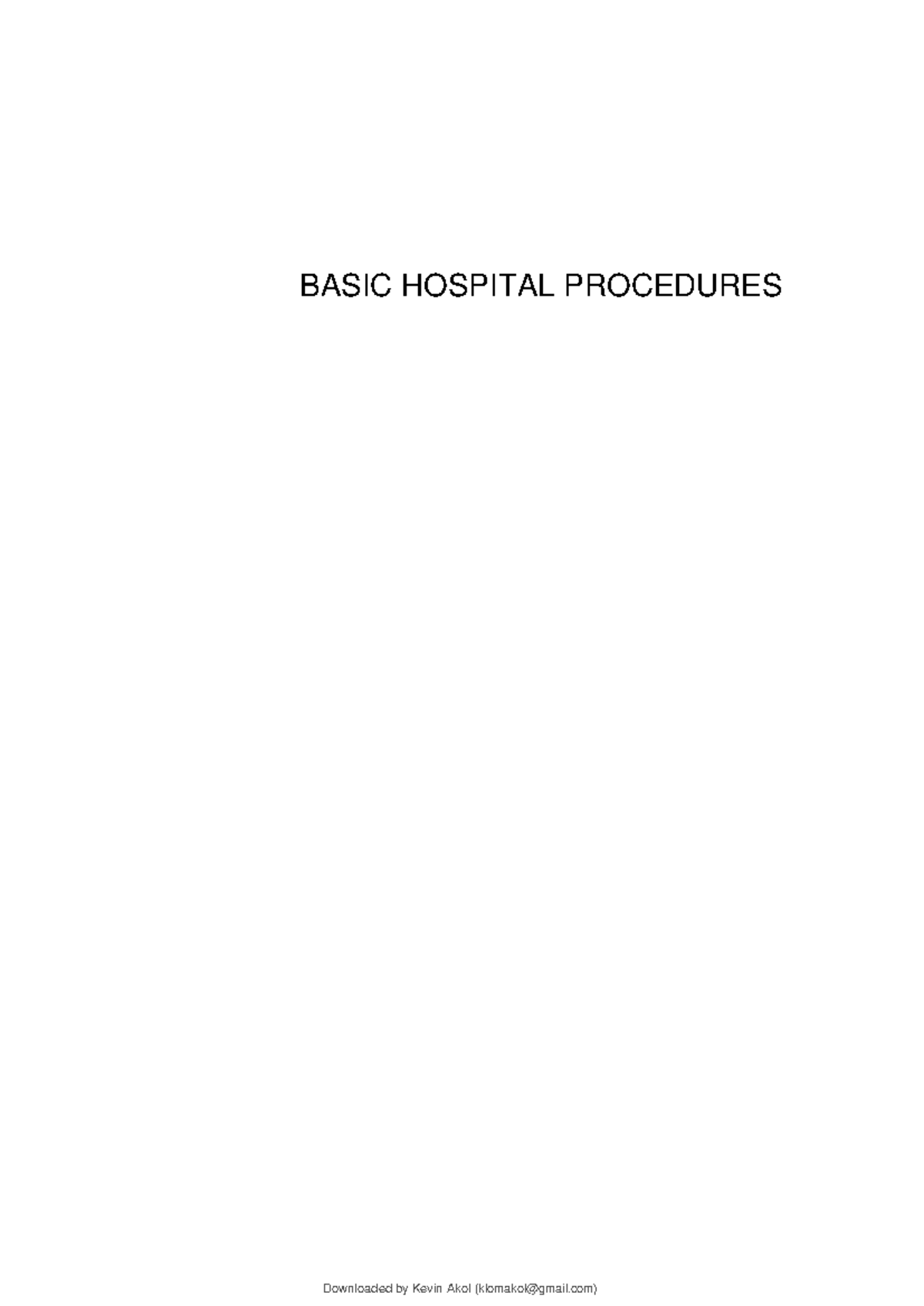 BASIC HOSPITAL PROCEDURES UNIT CODE: Competencies in Patient Care - Studocu