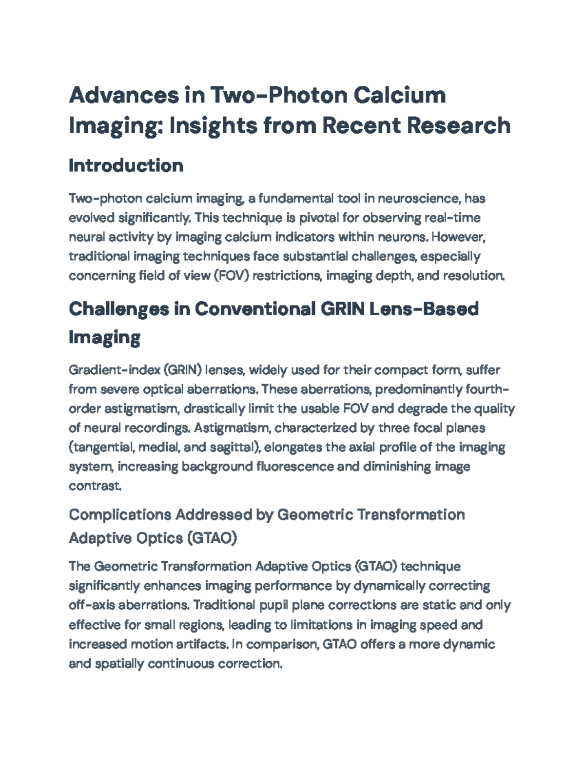 Advances in Two-Photon Calcium Imaging with GTAO Techniques - Advances ...