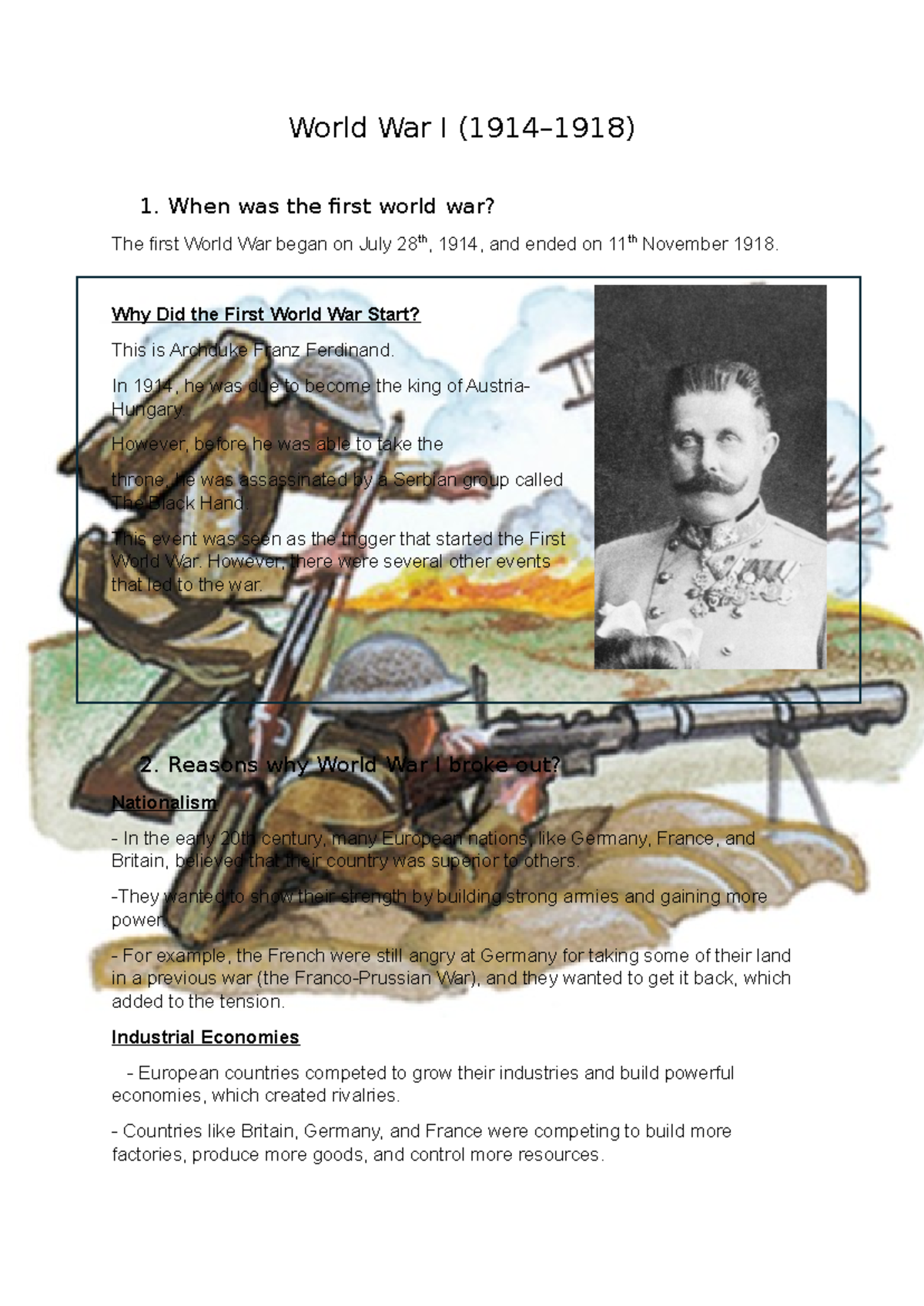 Grade 8 History Term 4: The Causes and Impact of World War I - Studocu