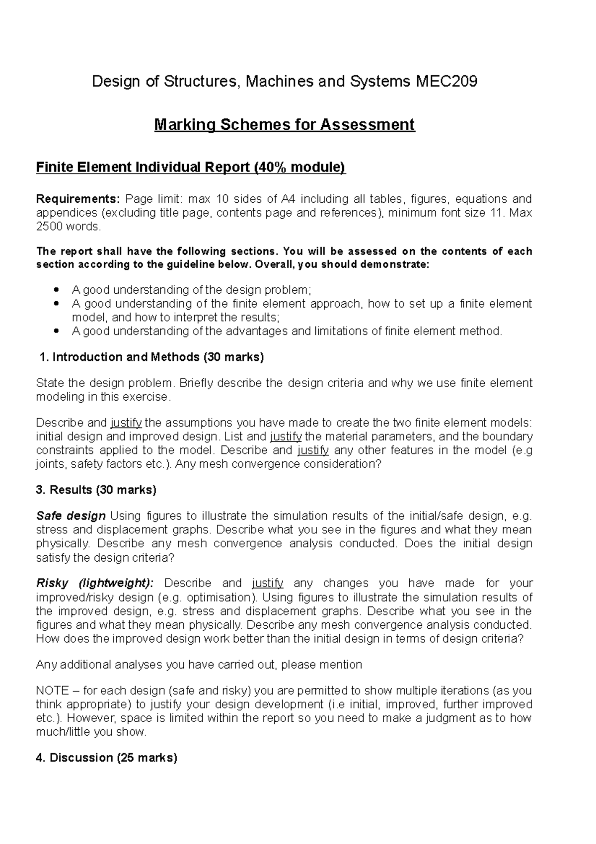 MEC FEA Individual Report Assessment Notes and Guidelines - Studocu