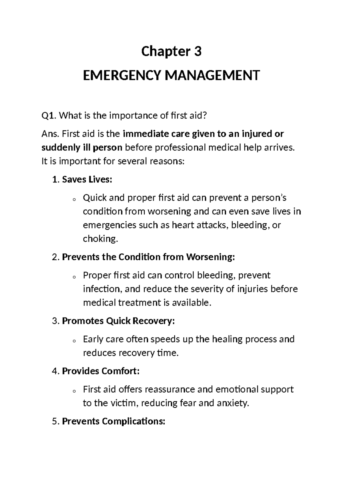 Chapter 3: Emergency Management - Importance of First Aid and Basic ...