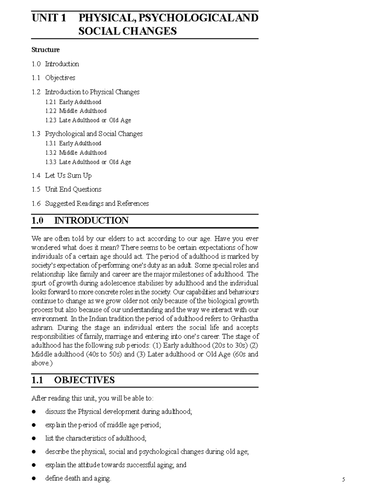 Unit 1: Physical, Psychological & Social Changes in Adulthood - Studocu