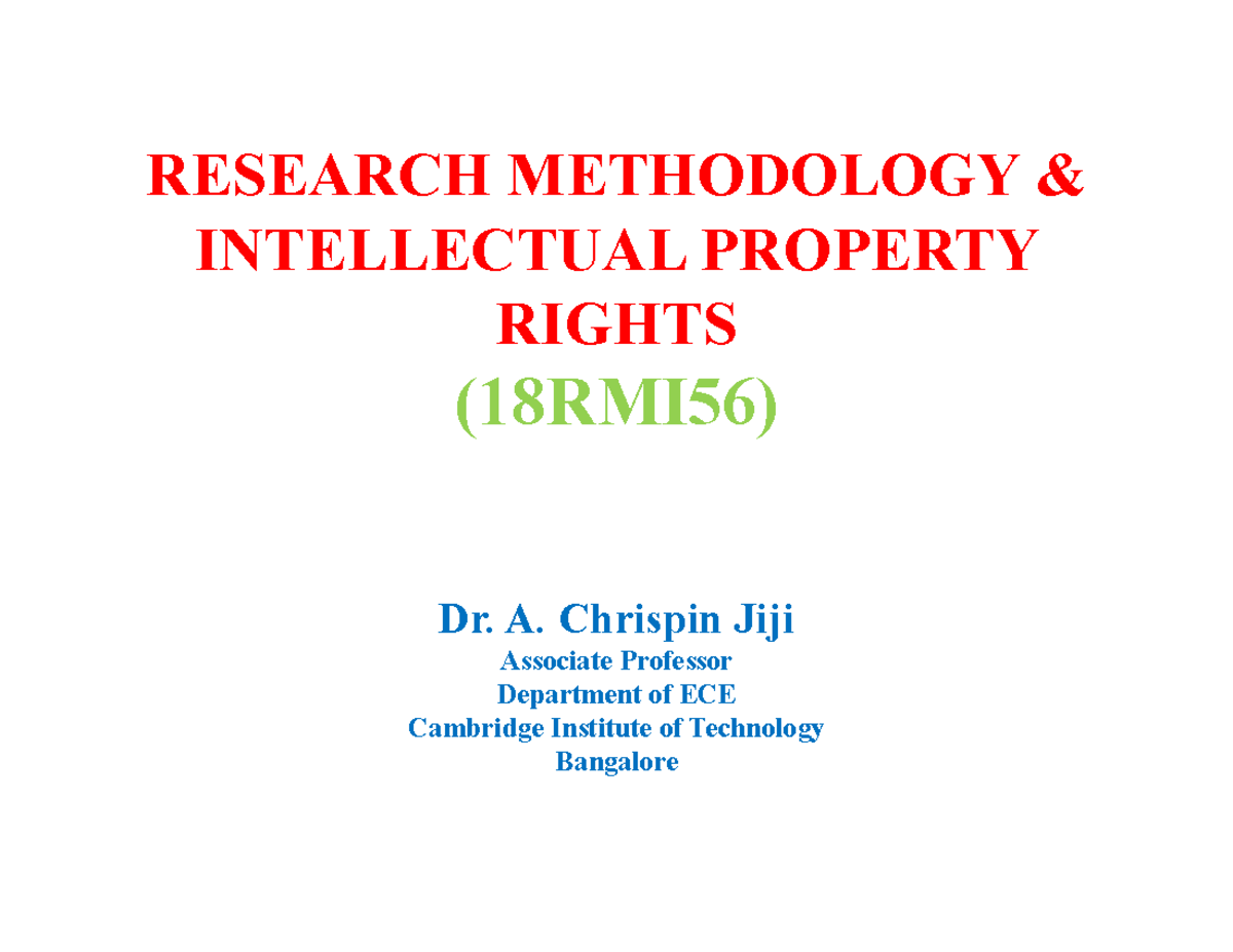 Module 1: Research Methodology & IPR Notes (18RMI56) - Studocu