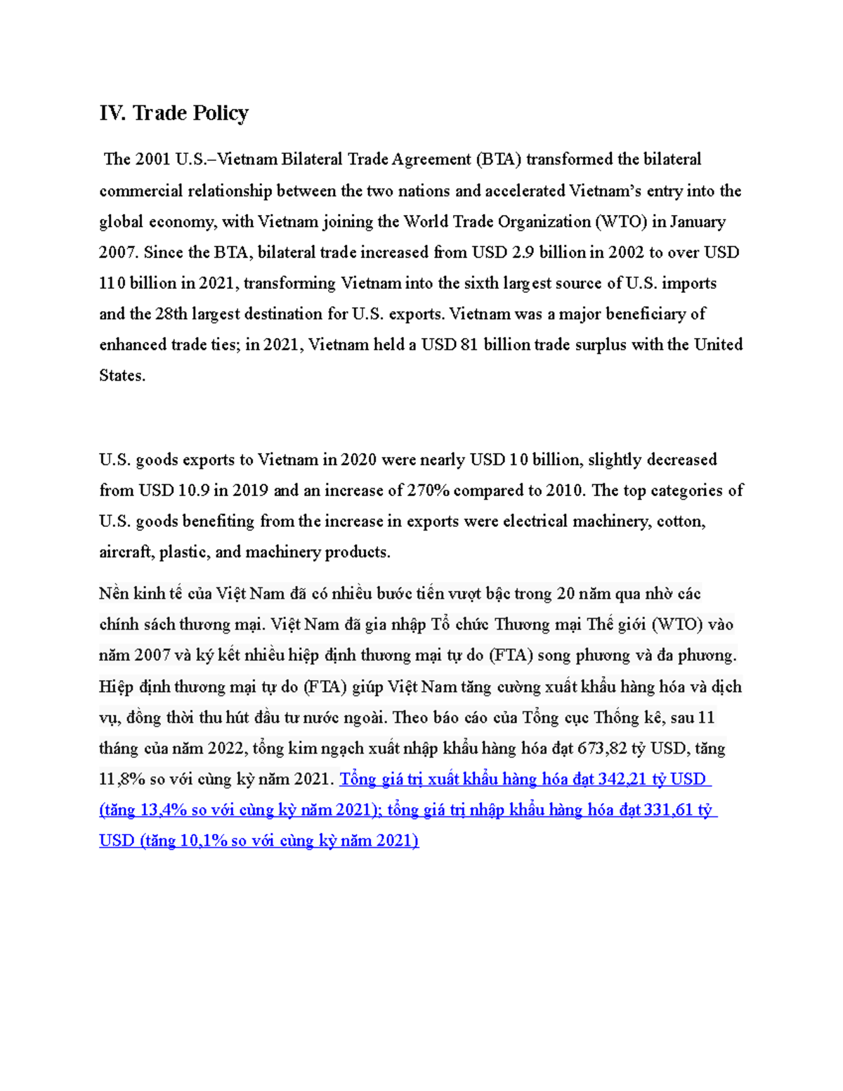 Trade Policy Analysis: U.-Vietnam Trade Agreement Insights (2023) - Studocu