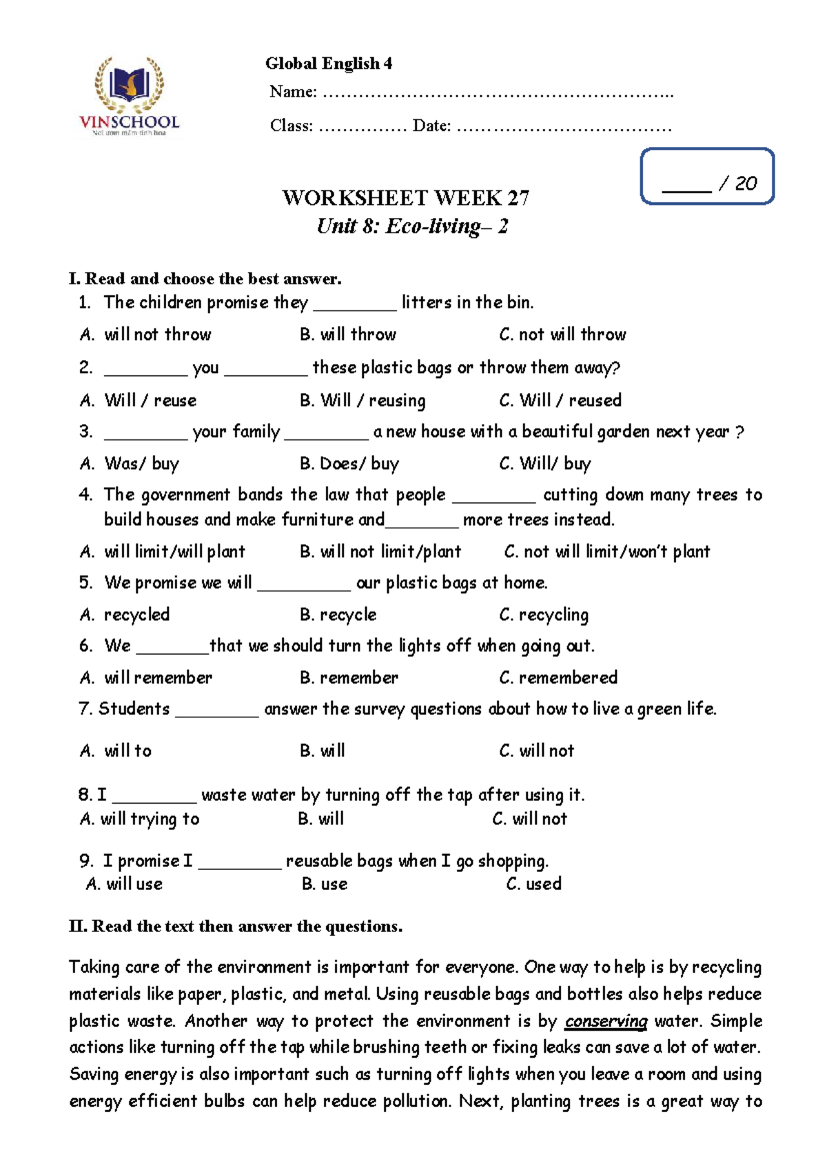 Global English 4: Worksheet Week 27 - Unit 8 Activities - Studocu