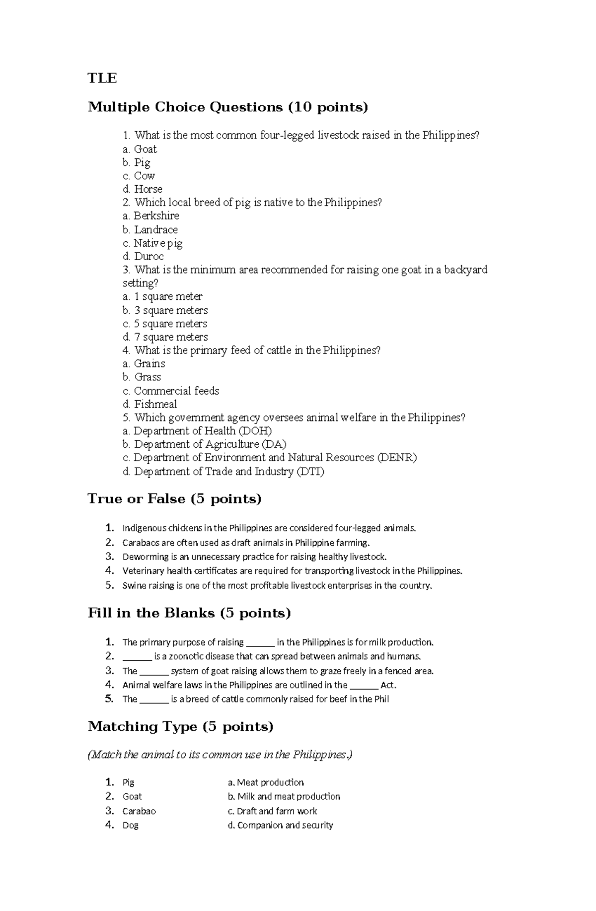 TLE - revieweer for 2nd quarterly test - TLE Multiple Choice Questions ...