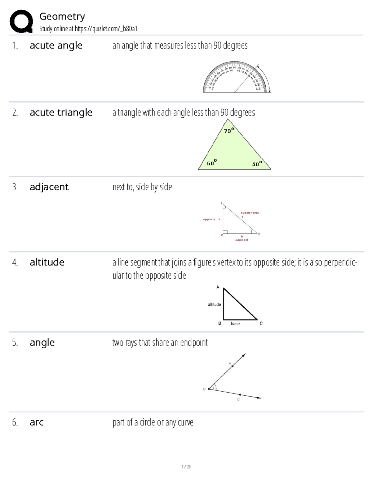 Geometry Study Guide: Key Terms and Definitions (F23860) - Studocu