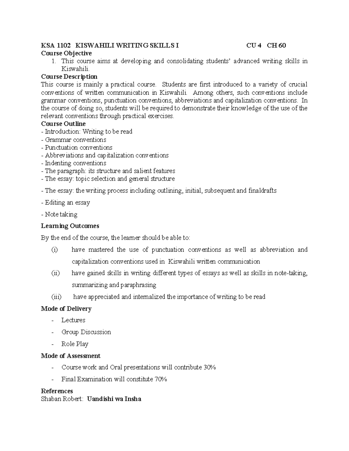 KSA 1102 Kiswahili Writing Skills: Alama za Uandishi na Maandishi - Studocu