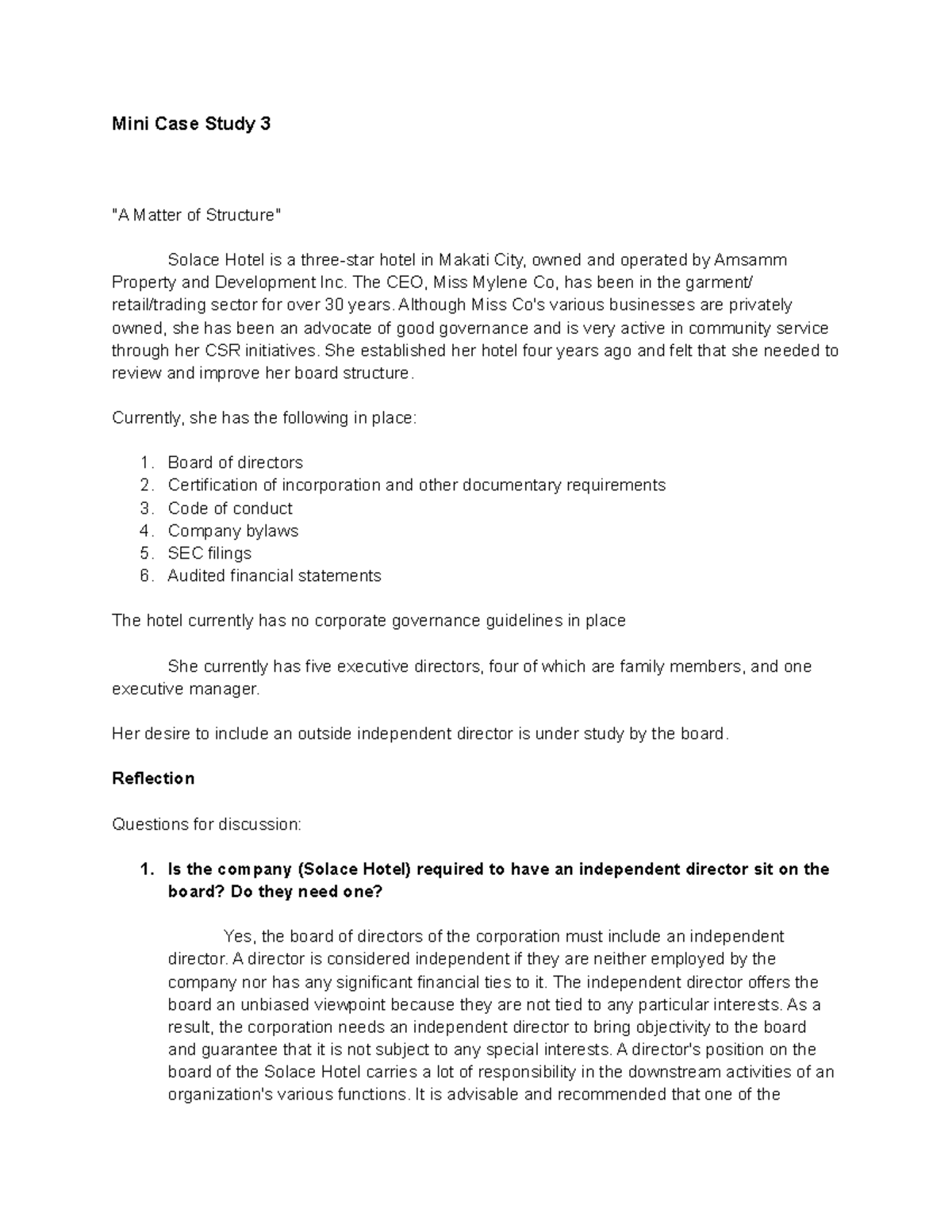 Mini Case Study 3 - estsdg - Mini Case Study 3 "A Matter of Structure ...