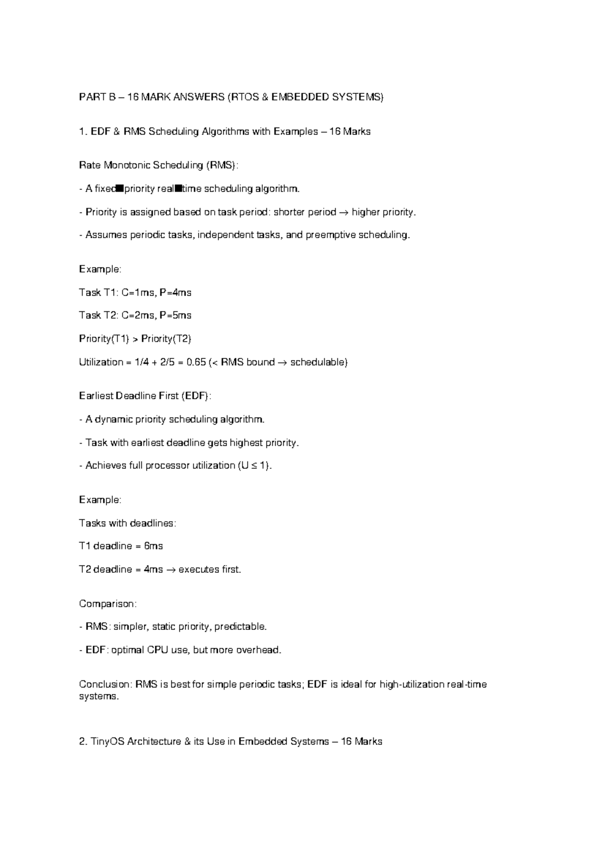 RTOS Embedded Systems Part B 16 Mark Answers and Examples - Studocu