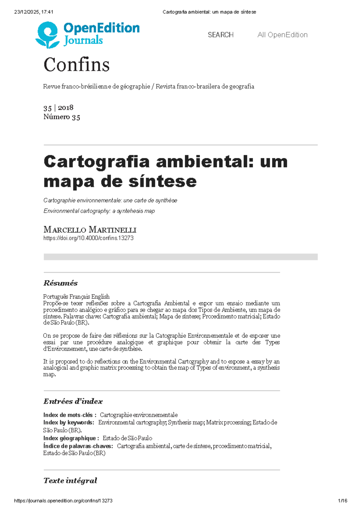 Cartografia Ambiental: Mapa de Síntese - Estado de São Paulo (BR) - Studocu