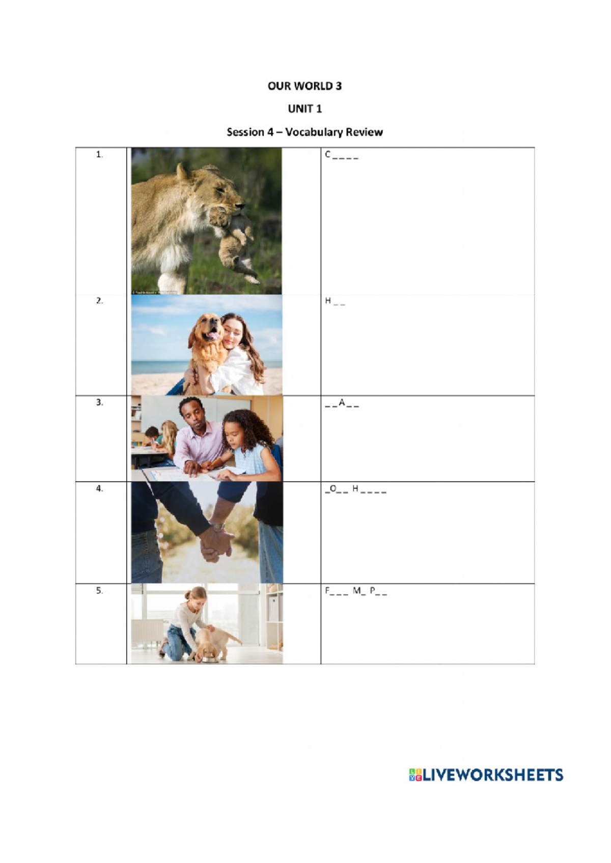 Worksheet 1661499 - Gramma - English - OUR WORLD 3 UNIT 1 Session 4 ...