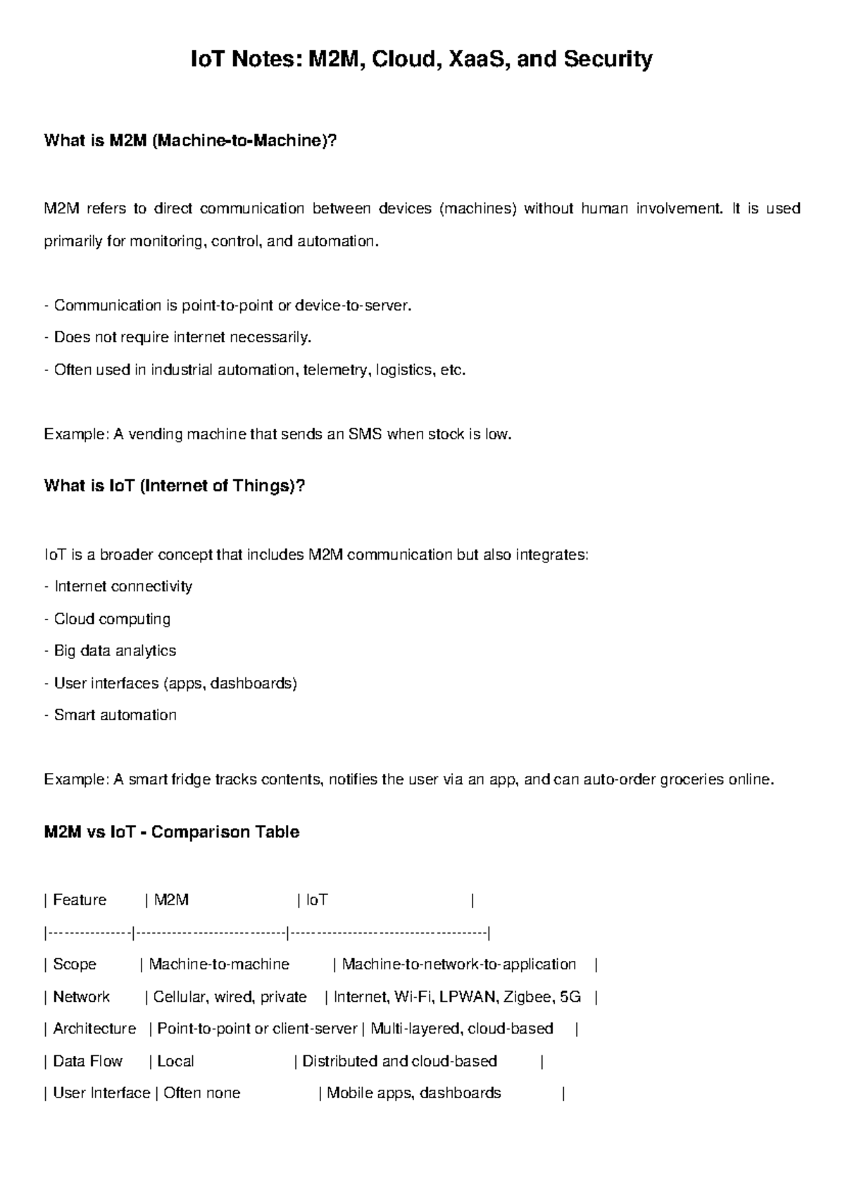 IoT Notes: M2M, Cloud, XaaS, and Security Overview - Studocu