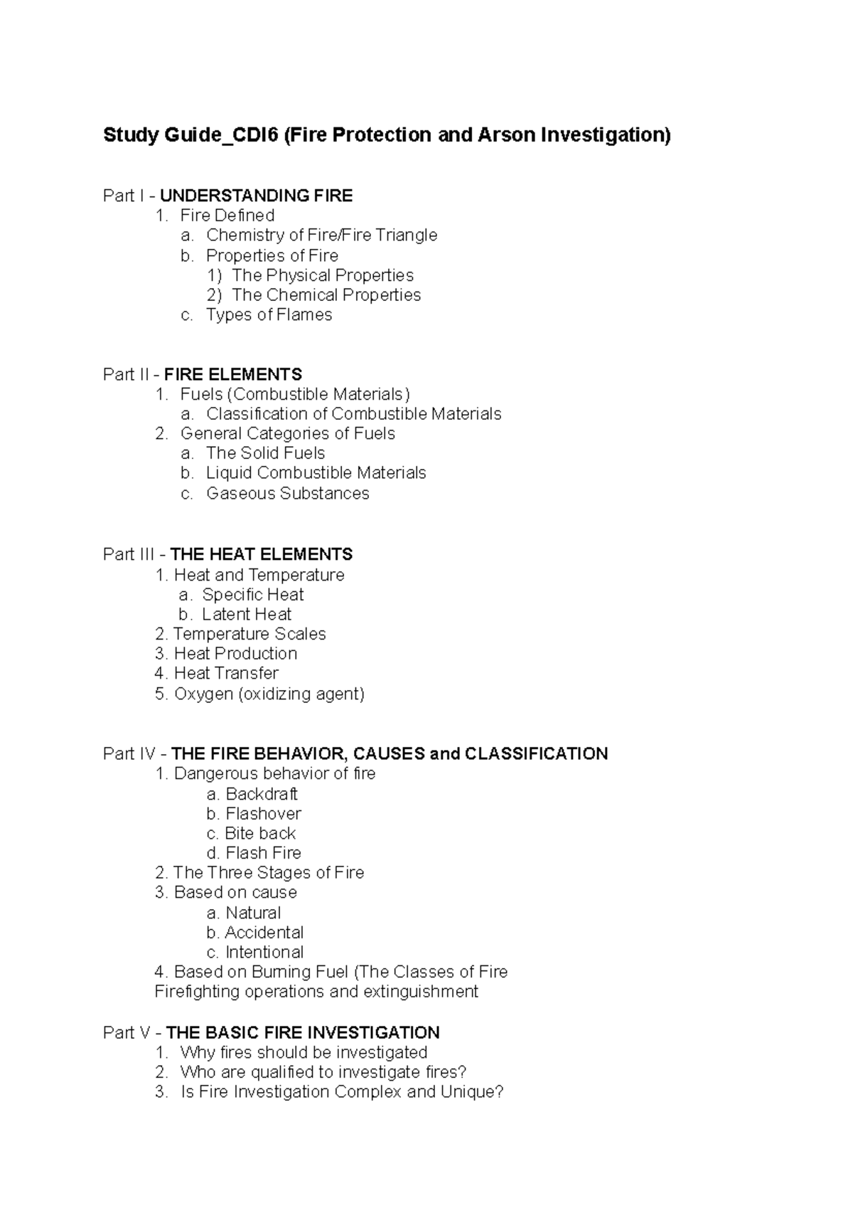 Study Guide CDI6 - Fire Protection & Arson Investigation AC22-23 - Studocu