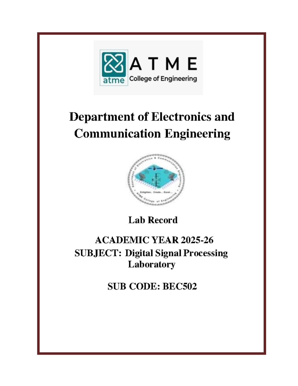 Digital Signal Processing Lab Record (BEC502) - Student Observations ...