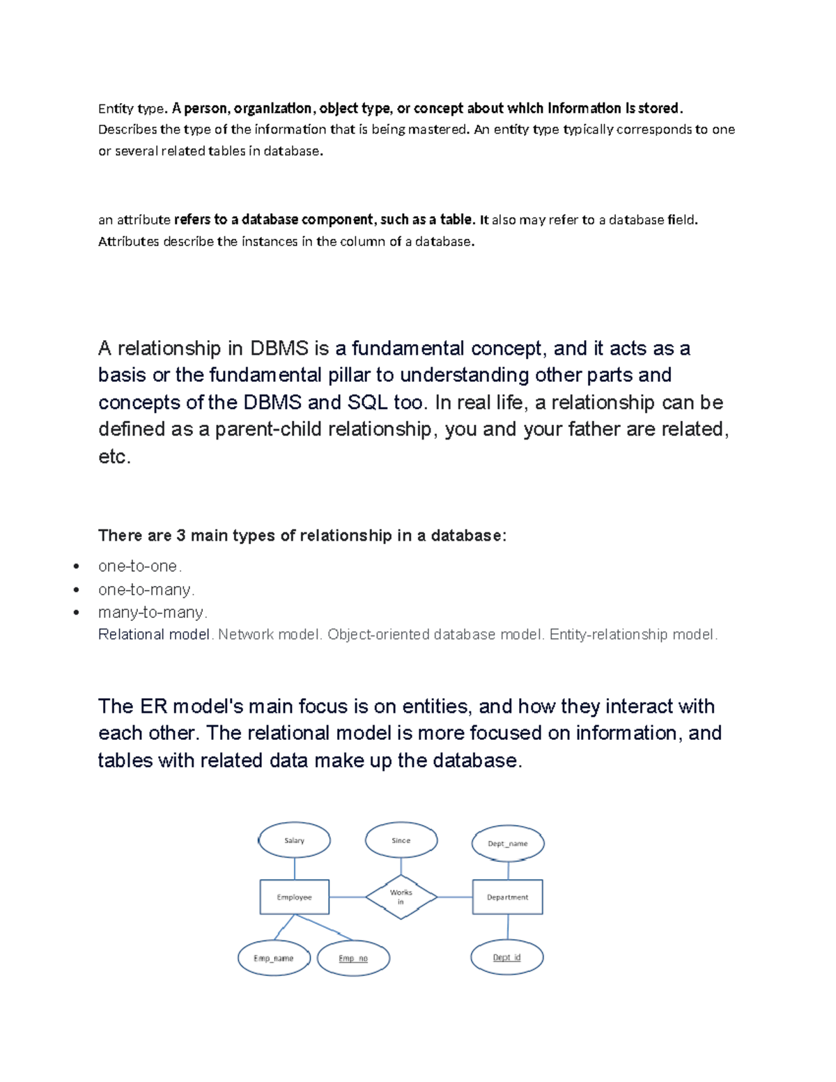 DBMS Concepts: Understanding Entity Type, Set, and Relationships - Studocu