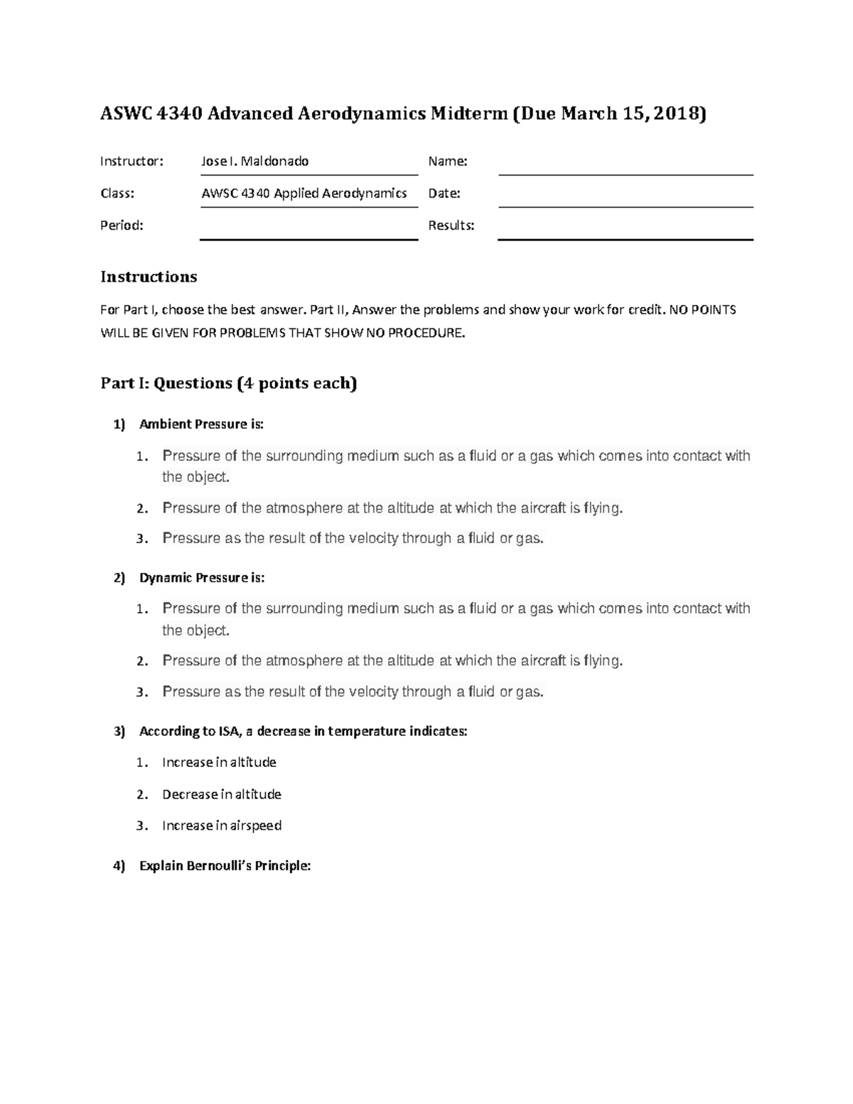 ASWC 4340 Advanced Aerodynamics Midterm Review Notes - Studocu