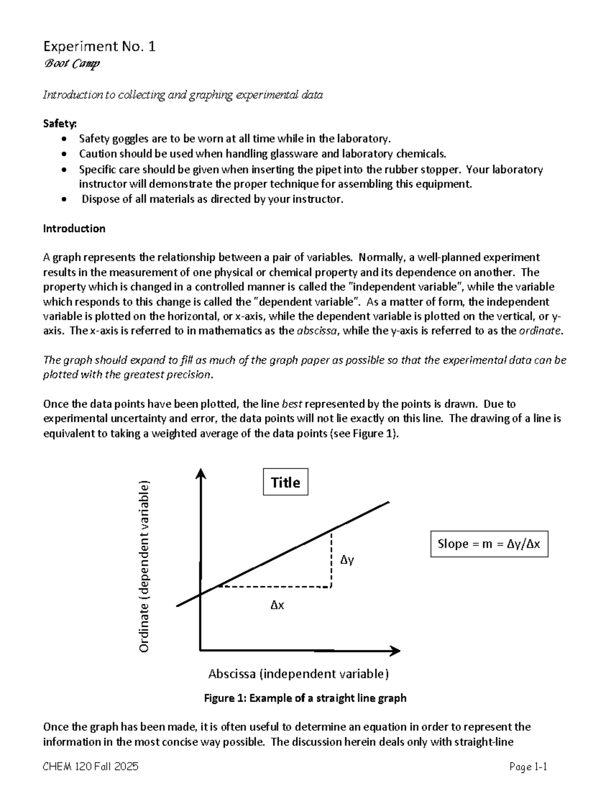 Experiment 1: Boot Camp on Data Collection & Graphing - CHEM 120 Fall ...