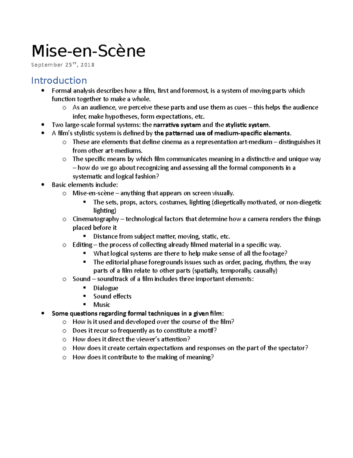 Lecture 3: Analyzing Mise-en-Scène in Film Production - Studocu