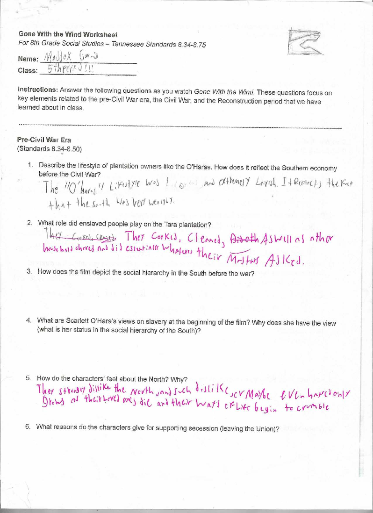 Gone With The Wind Worksheets