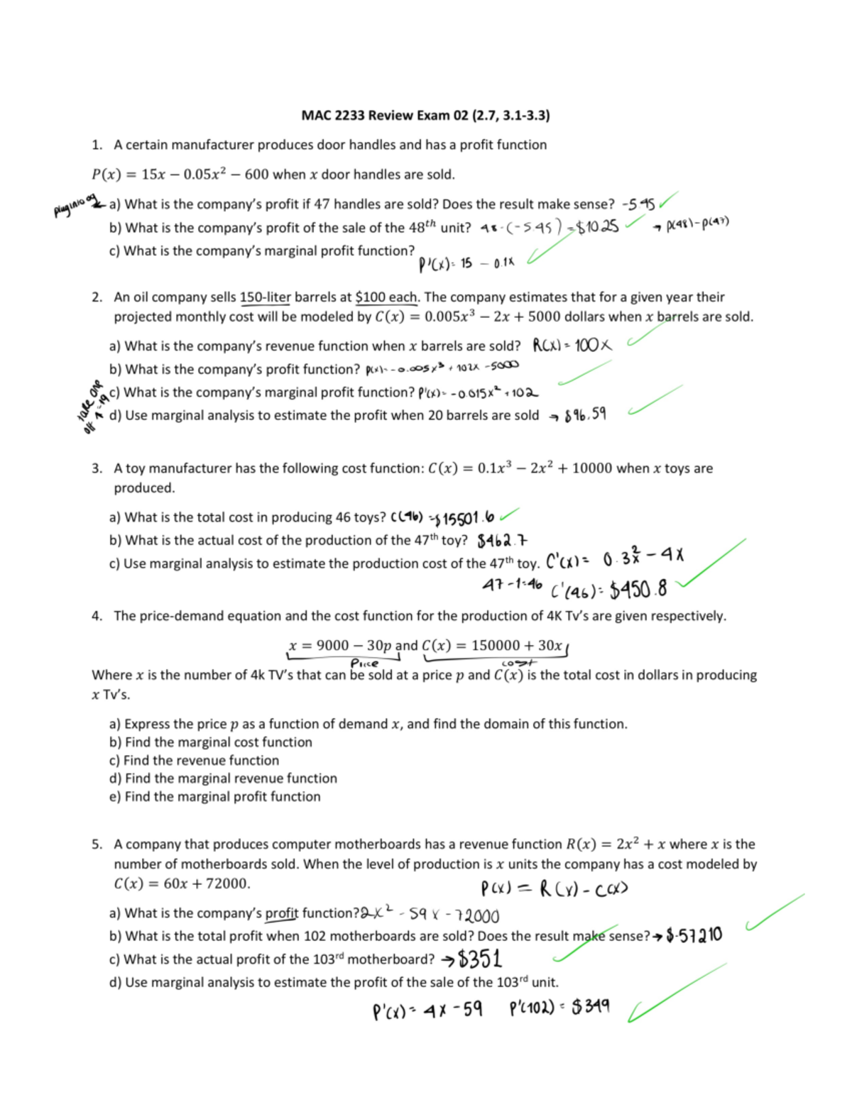 MAC 2233 - Review Exam 2: Key Questions & Solutions in Calculus - Studocu
