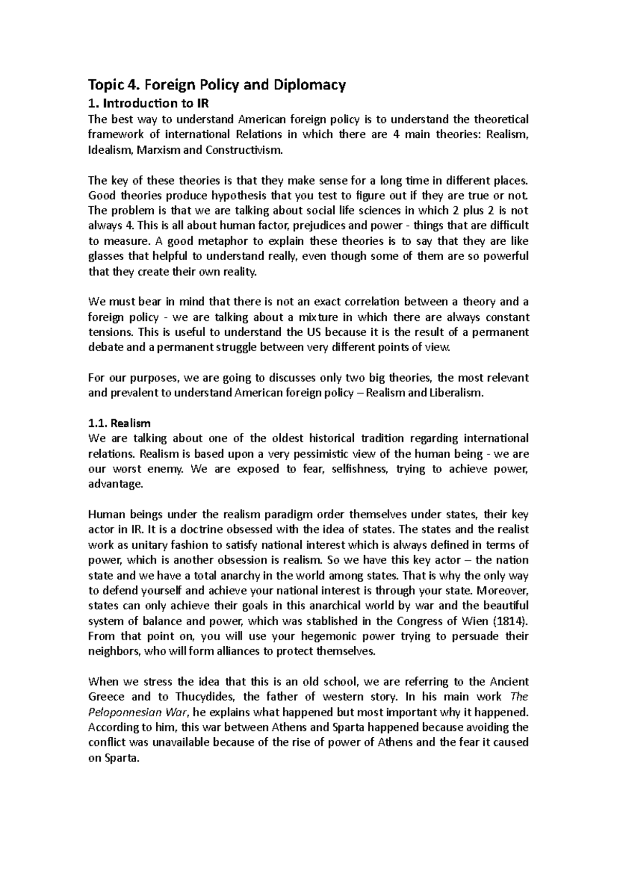 Tema 4 - Diplomacy & Foreign Policy Notes for IR Course - Studocu
